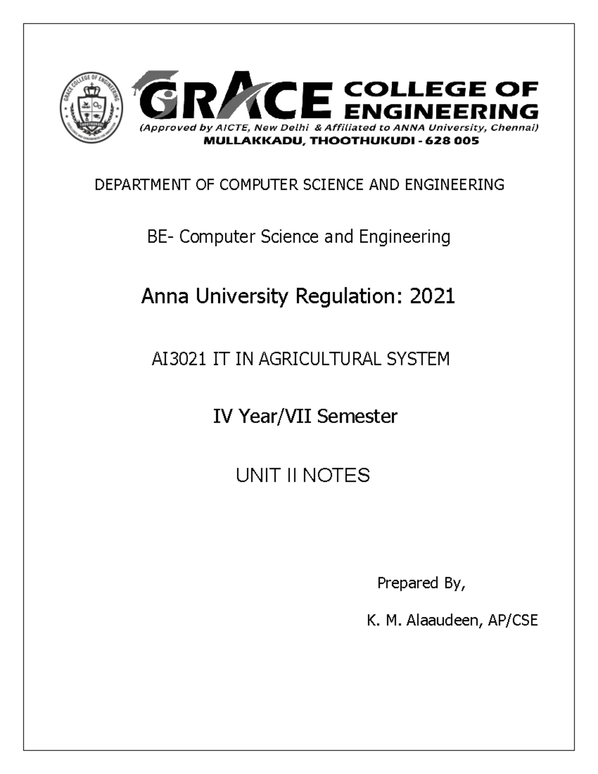 AI3021 IT in Agricultural Systems: Unit II Notes on Environment Control ...