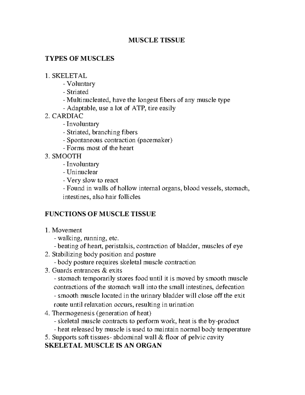 Muscle Tissue: Structure, Function, and Contraction Mechanisms (BIOL101) - MUSCLE TISSUE TYPES ...