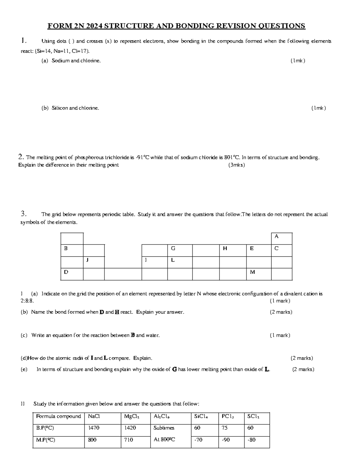 FORM 2N 2024 Structure & Bonding Revision Qs & Answers - Studocu