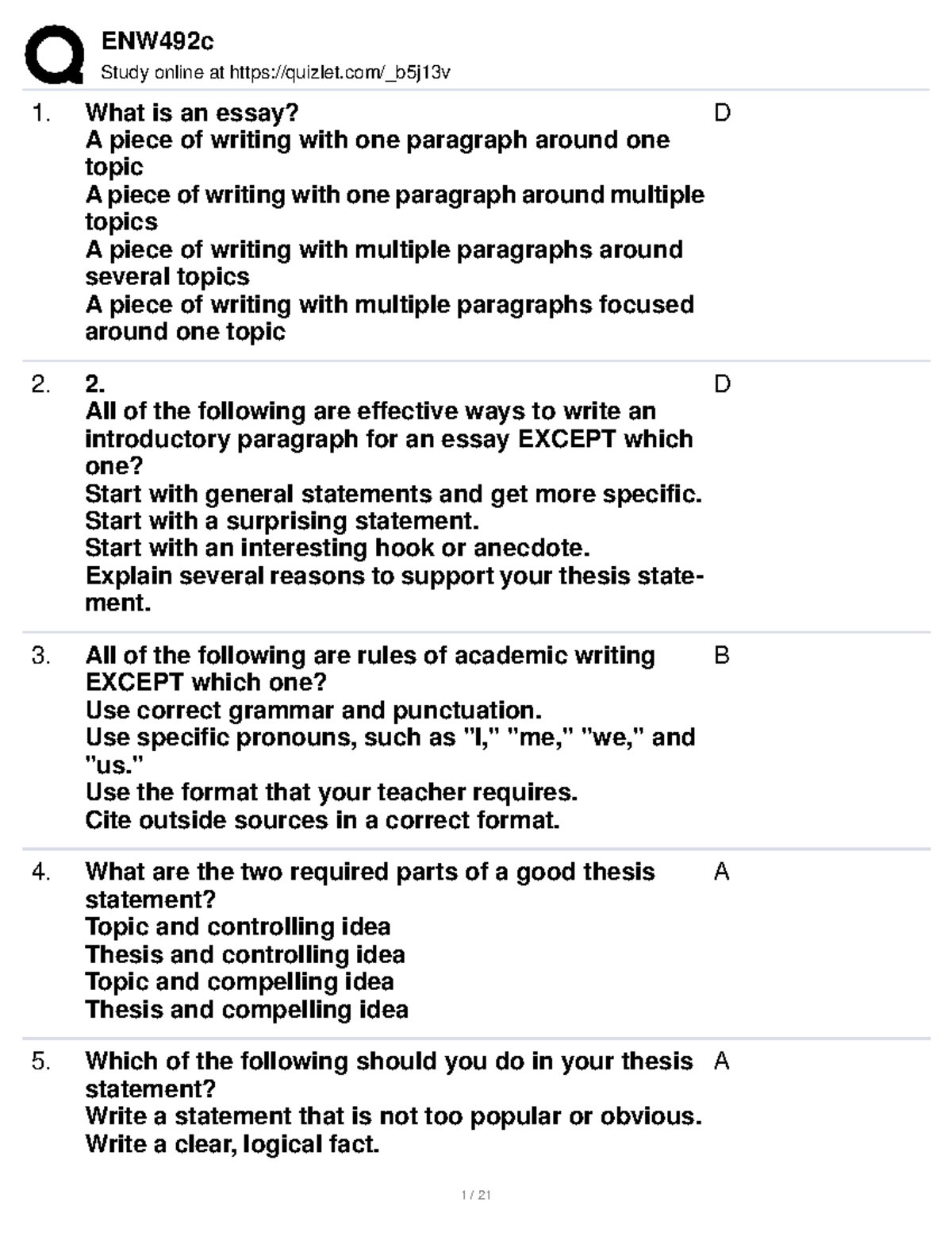 ENW492c Essay Writing Techniques and Academic Integrity Review - Studocu
