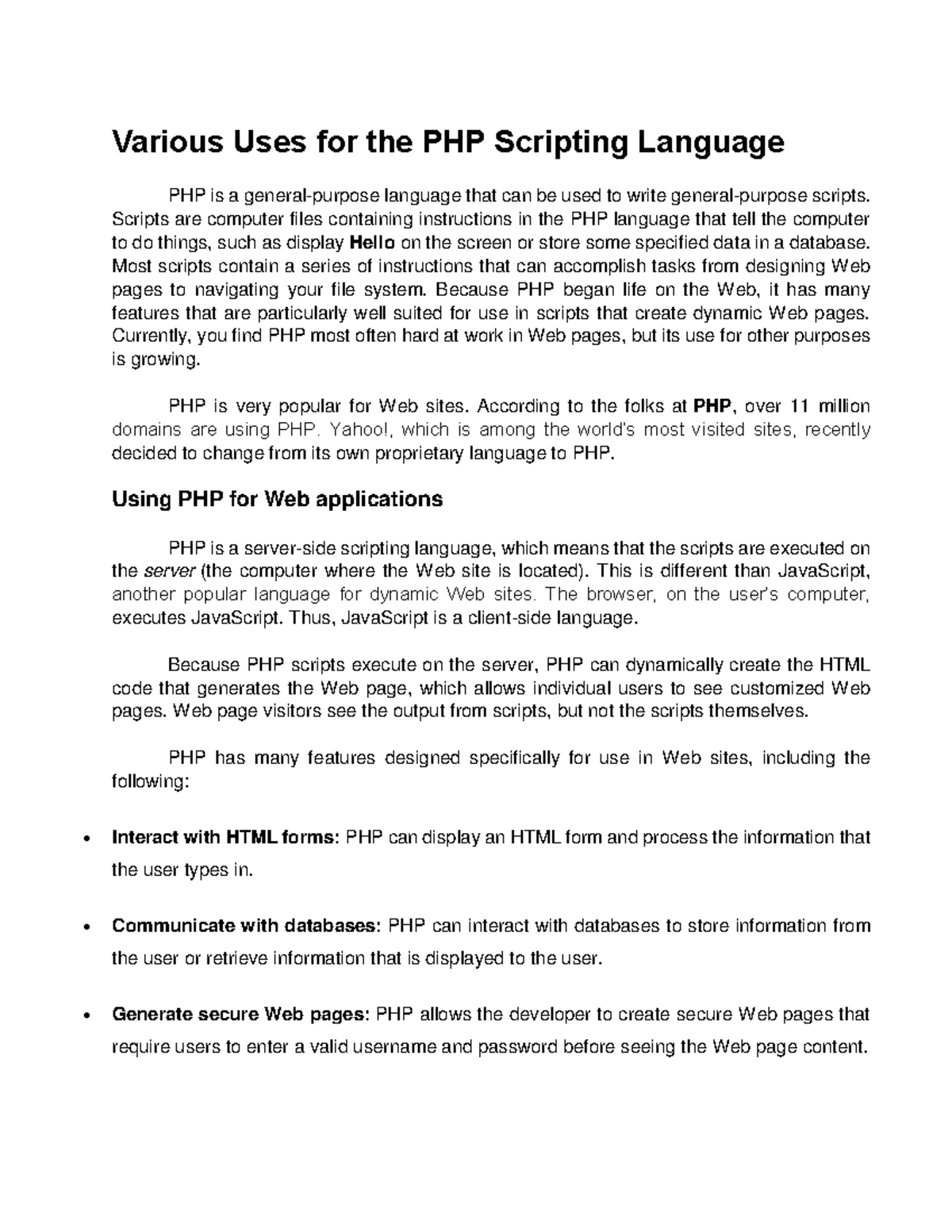 Various Uses for the PHP Scripting Language - Scripts are computer ...