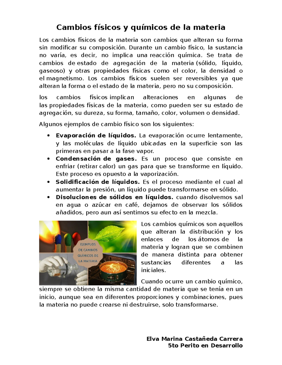 Cambios Físicos y Químicos de la Materia - 5to Perito en Desarrollo ...