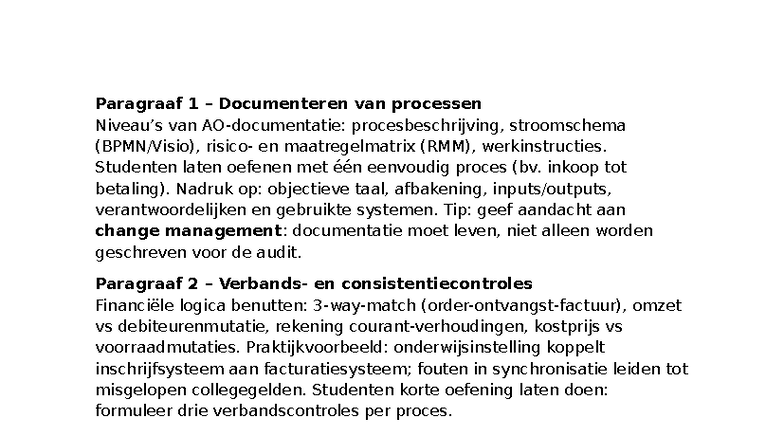 Aantekeningen Les 3: Documenteren van Processen en Financiële Logica ...