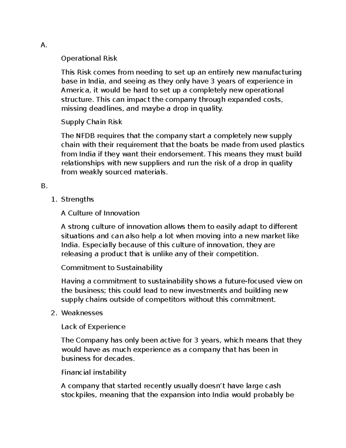 Innovative and Strategic Thinking: Operational Risks & SWOT Analysis ...
