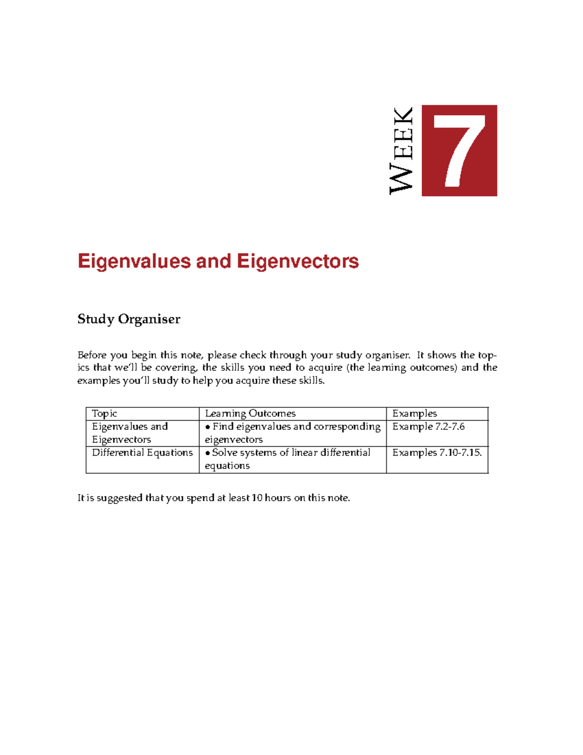 Week 7: Eigenvalues and Eigenvectors Study Guide - Studocu