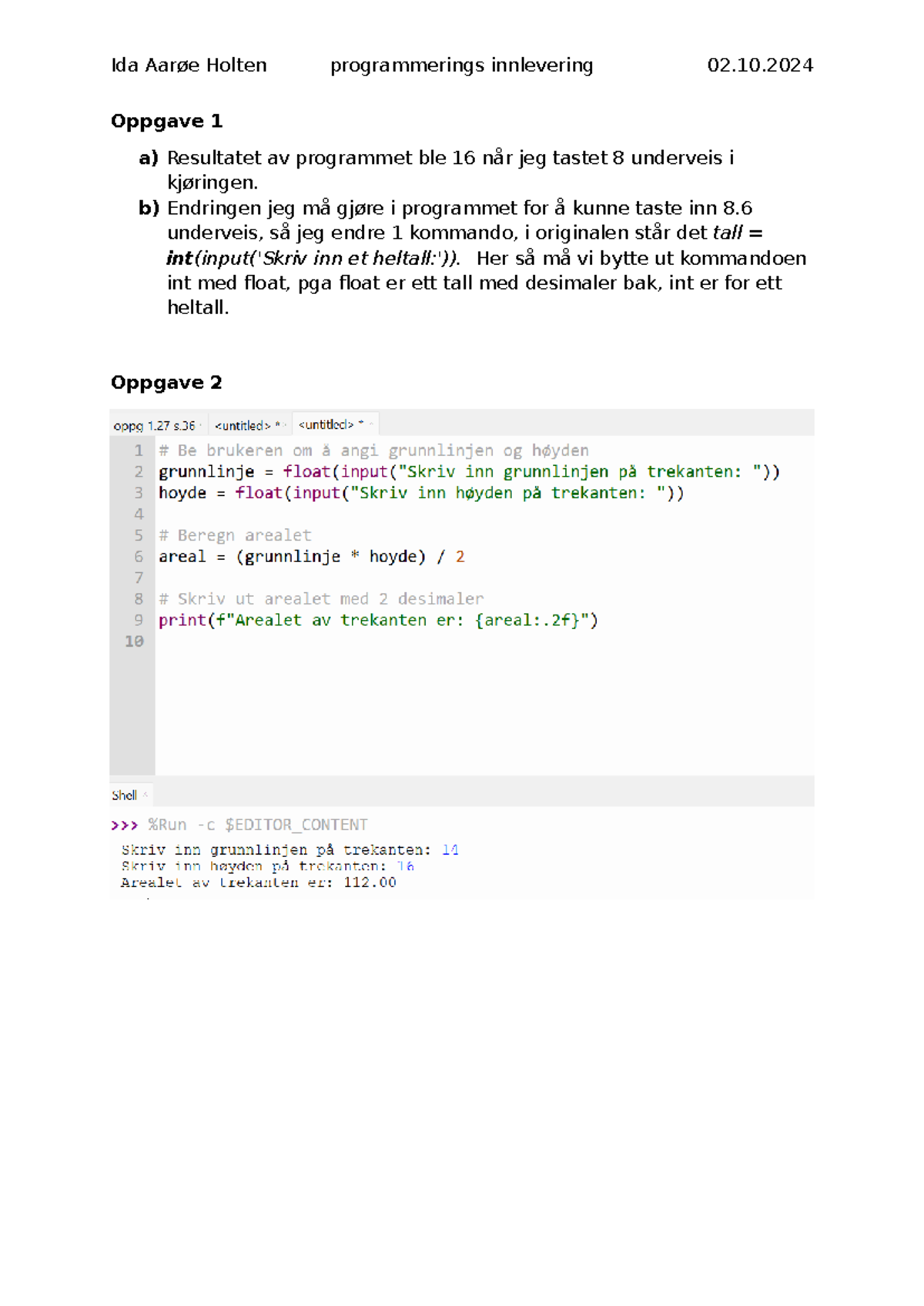 programerin i matematikk 1p - Ida Aarøe Holten programmerings ...