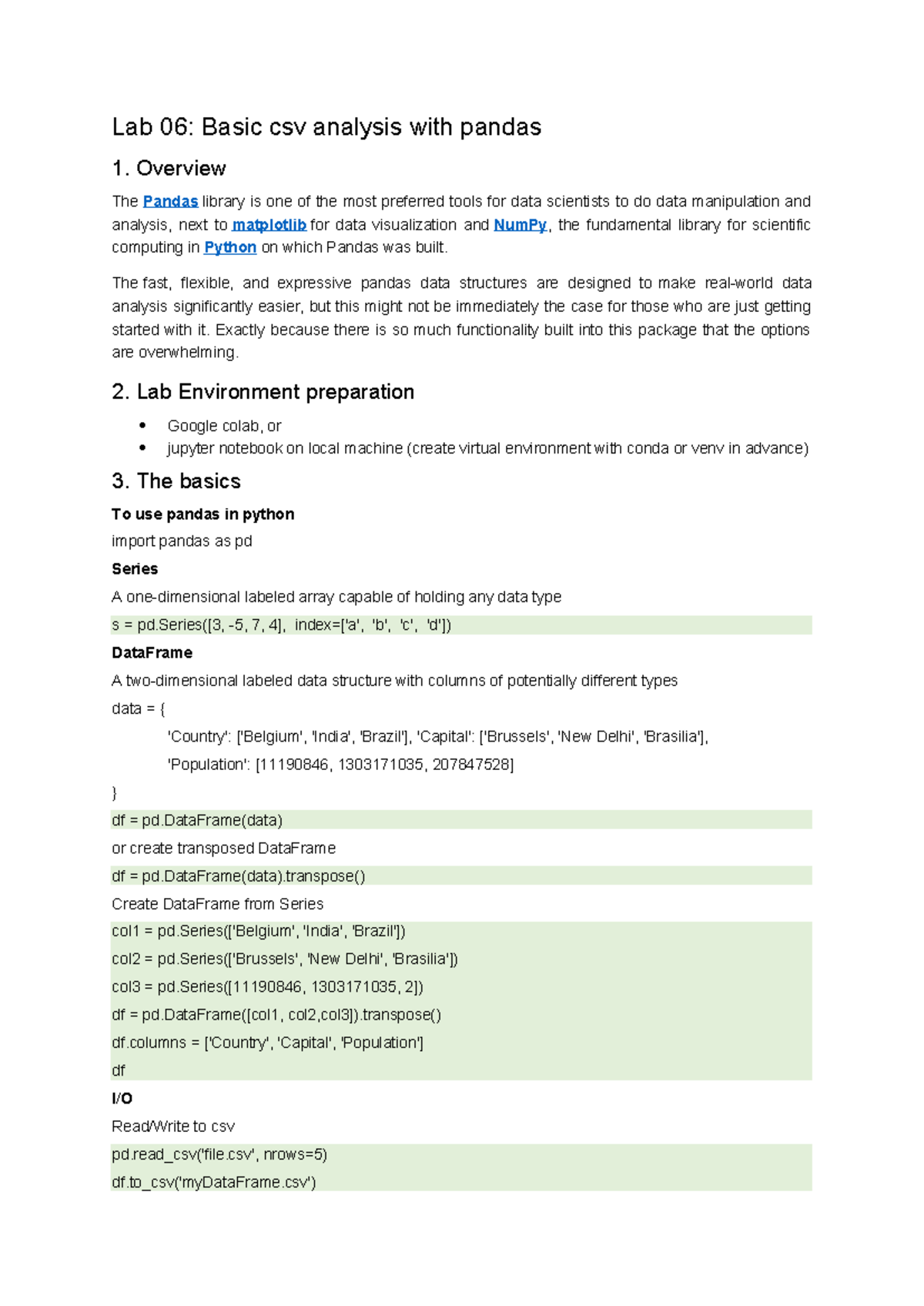 Lab06-Analytics-w-Pandas - Lab 06: Basic csv analysis with pandas 1 ...