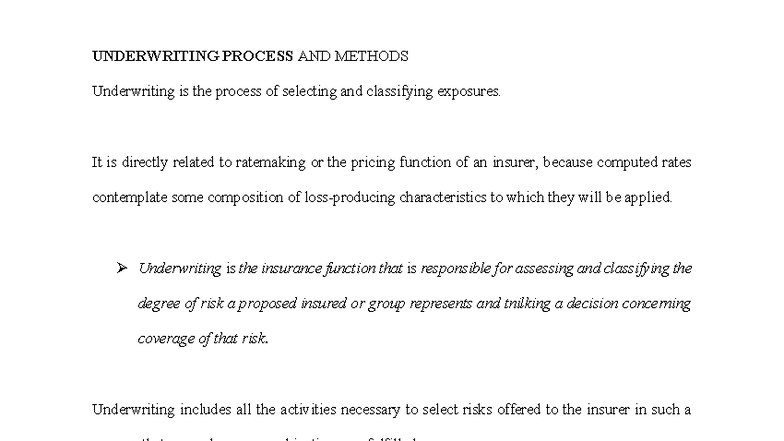 Underwriting Process and Methods: A Comprehensive Guide - Studocu