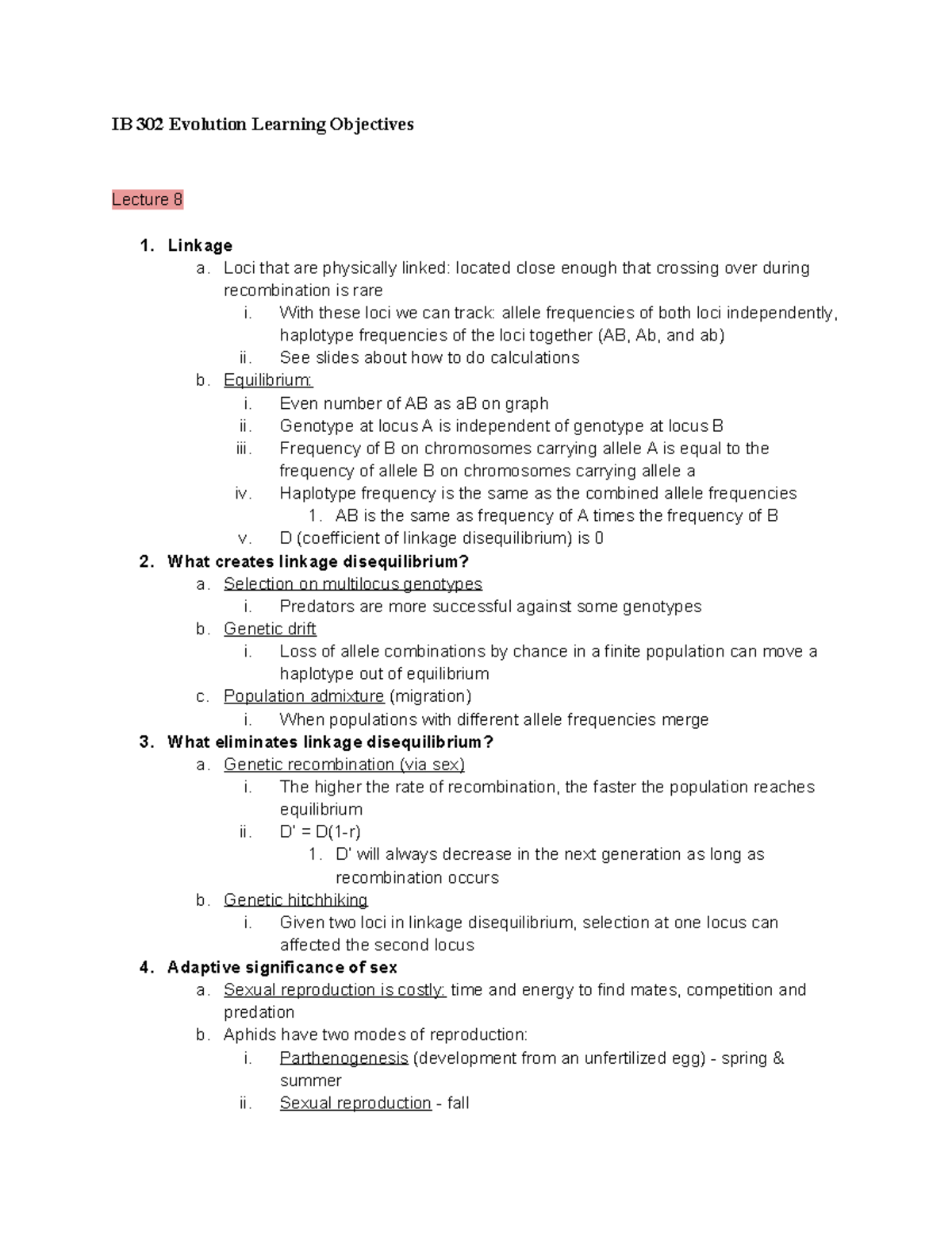 Lecture Notes on Evolutionary Biology - IB 302 - IB 302 Evolution ...