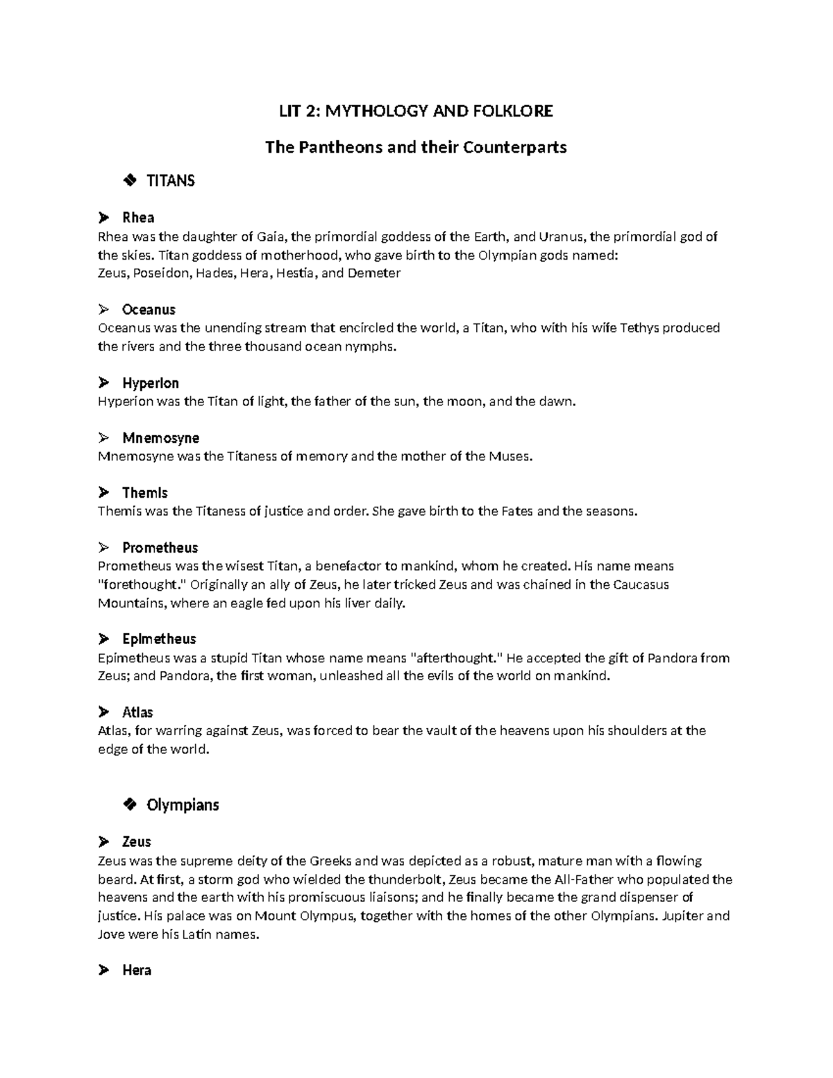 LIT 2 Mythology and Folklore - LIT 2: MYTHOLOGY AND FOLKLORE The ...