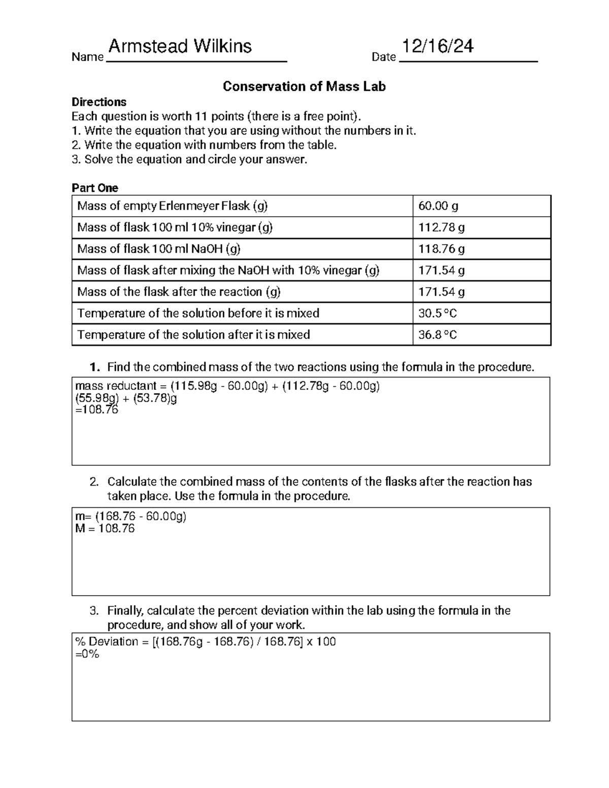Conservation of Mass Lab Worksheet - Science 101 - Studocu