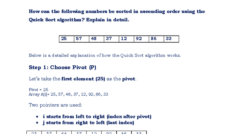 Quick Sort Algorithm Explained: Step-by-Step Guide - Studocu