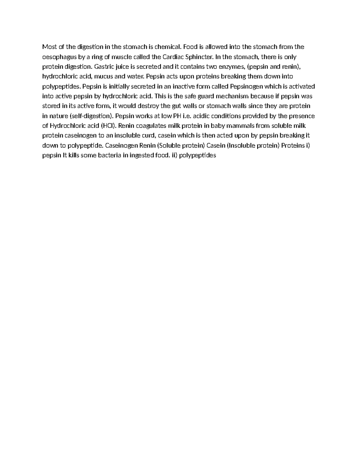 Summary of Stomach Digestion: Chemical Processes and Enzymes - Studocu