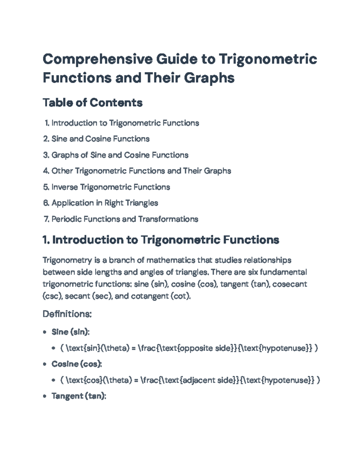 Comprehensive Guide to Trigonometric Functions and Applications ...