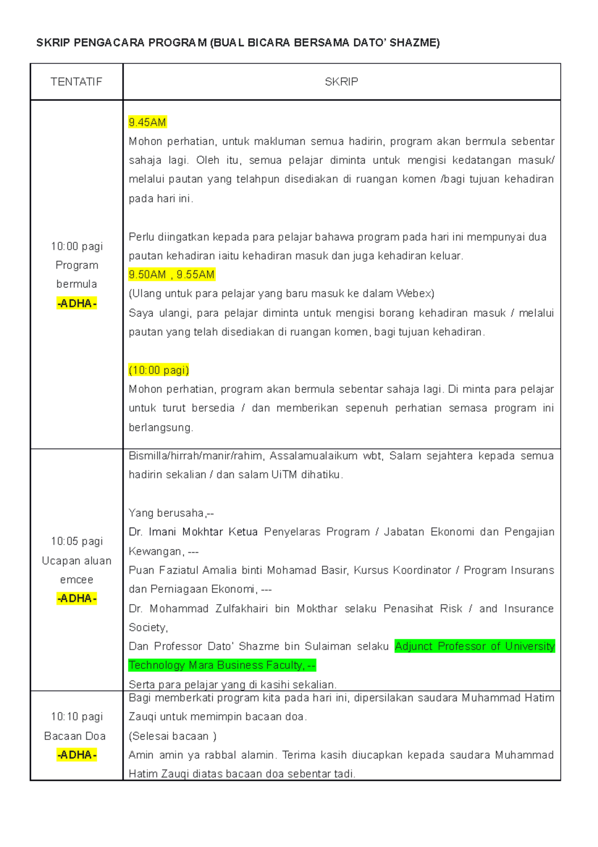 Skrip Emcee untuk Program Ceramah Dato' Shazme (22 MEI 2022) - Studocu