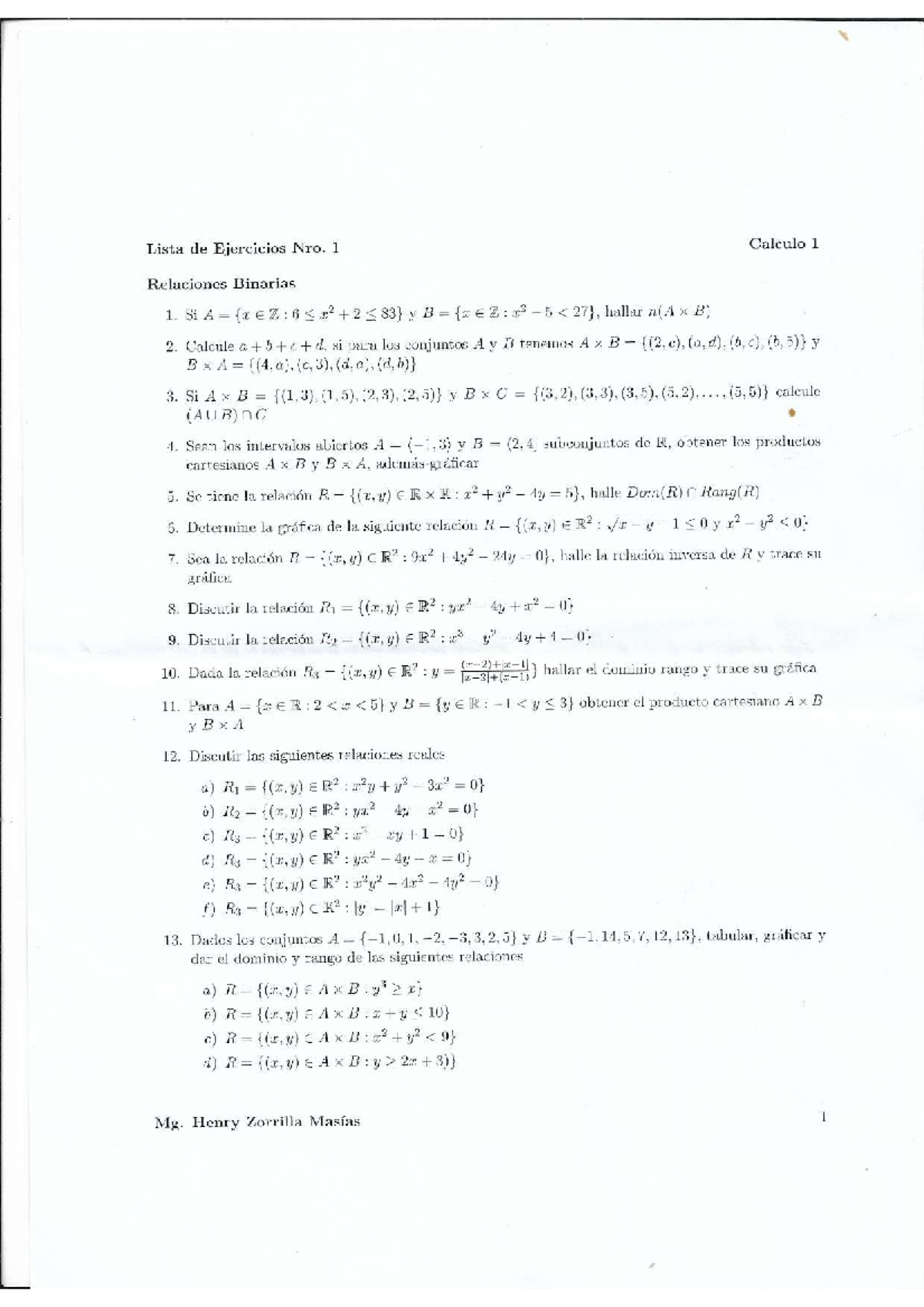 Ejercicios Nro. 1 - Cálculo 1: Relaciones Binarias y Productos ...