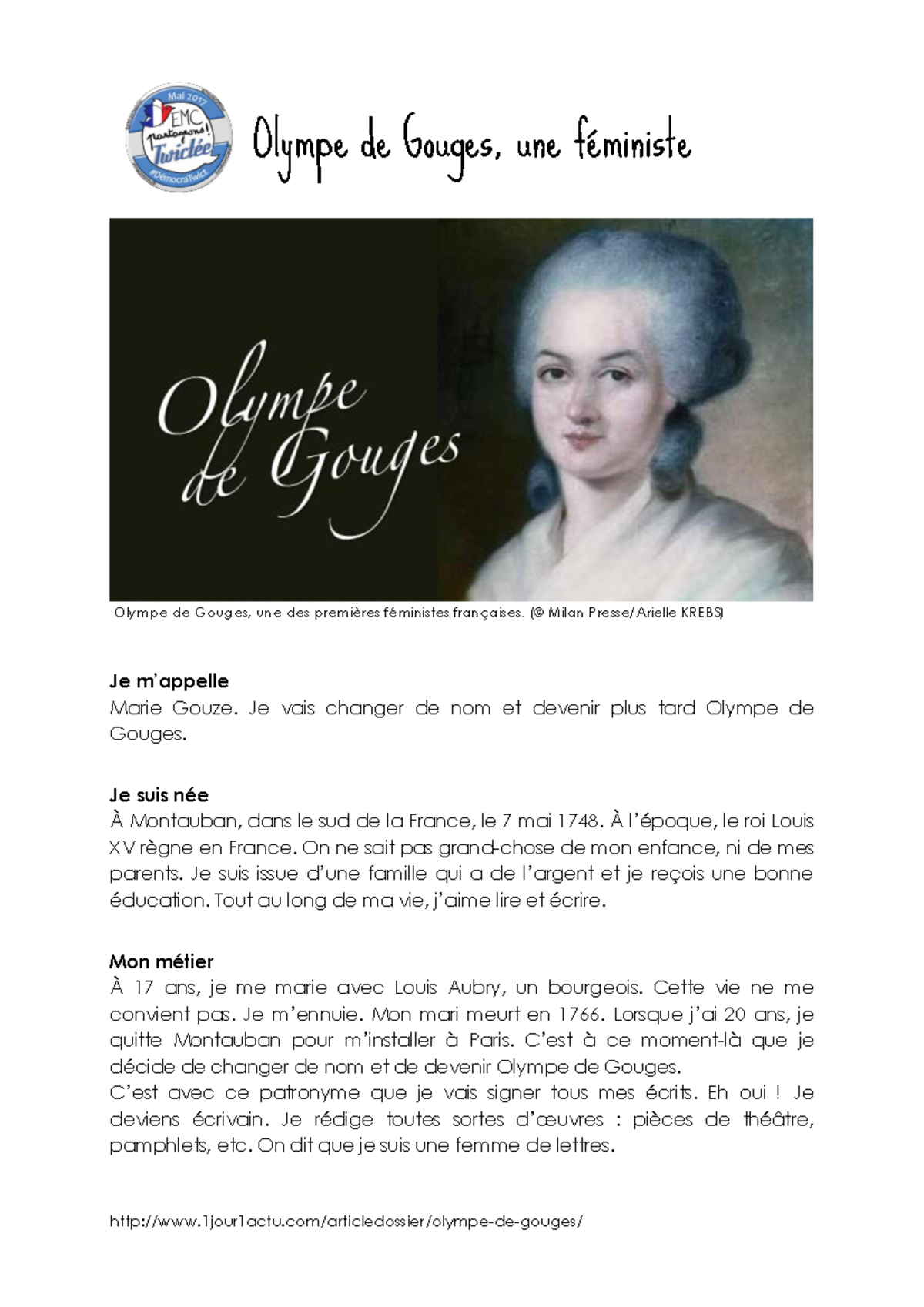 Documentaire Olympe de Gouges source 1jour1actu - Olympe de Gouges, une ...