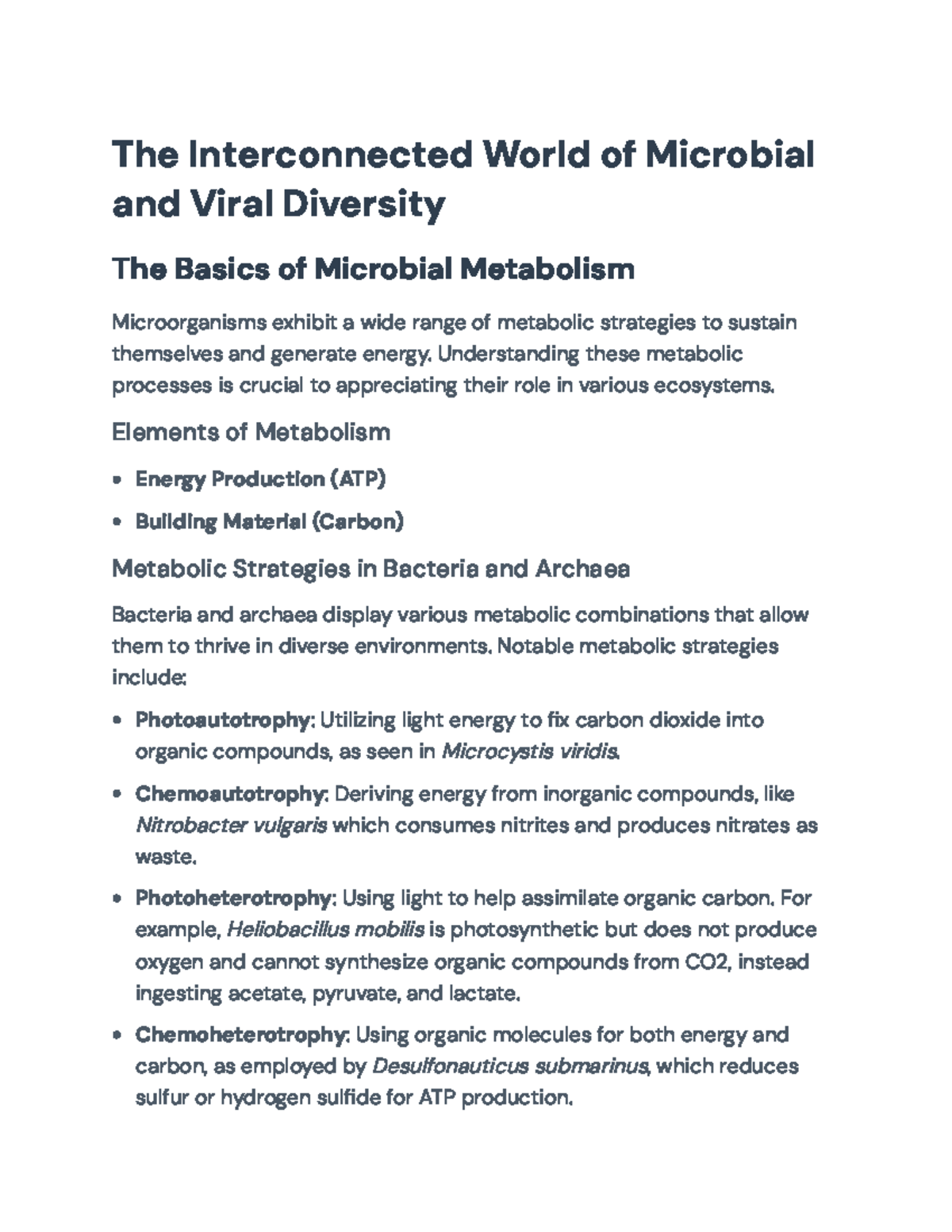 Metabolic Strategies and Evolution in Microbial & Viral Diversity - Studocu