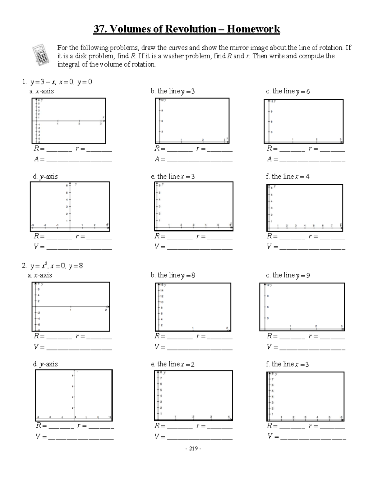 Volumes of Revolution Homework NF Homework-2: Curves & Integrals - Studocu