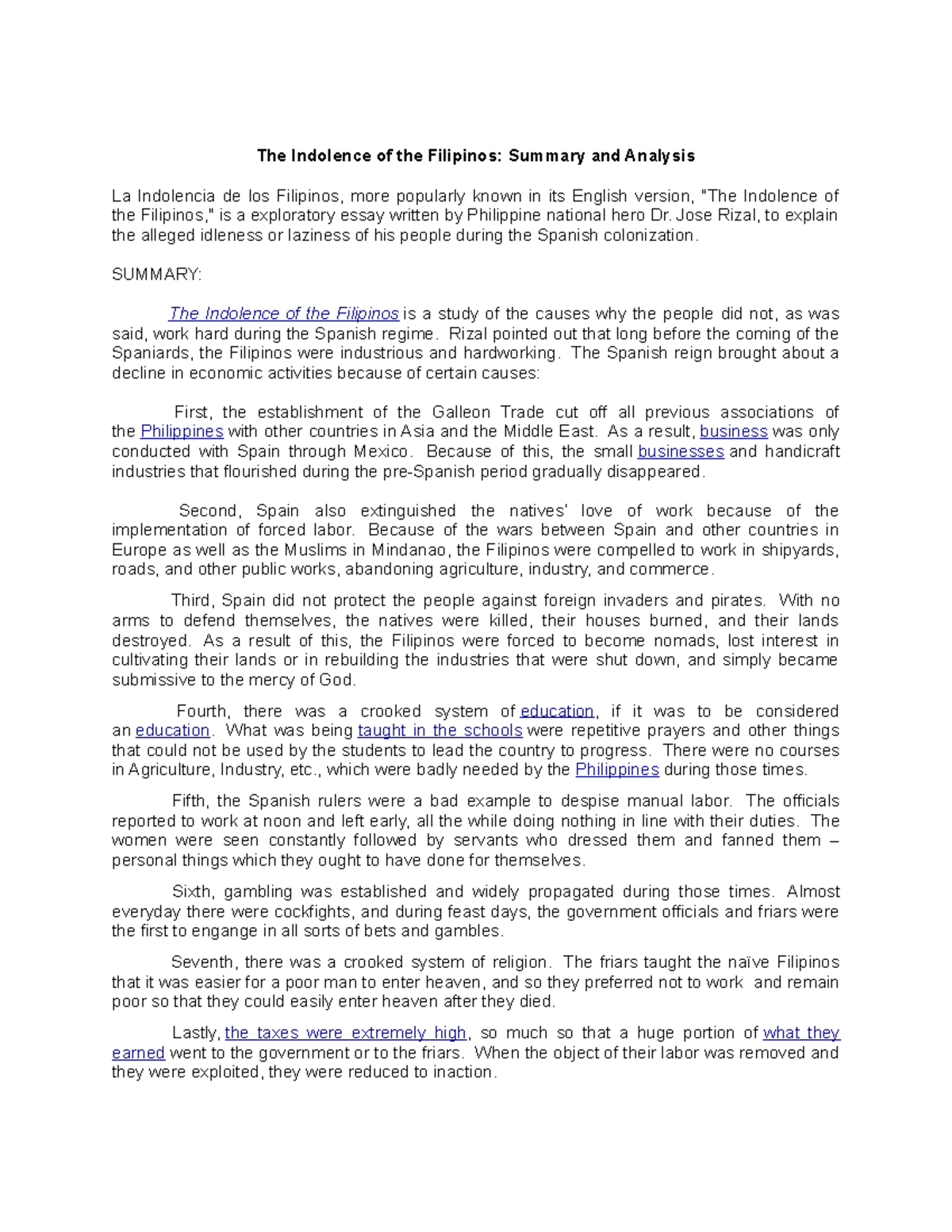 Lesson: Indolence and Spanish Colonial Rule - Rizal’s Insights on ...