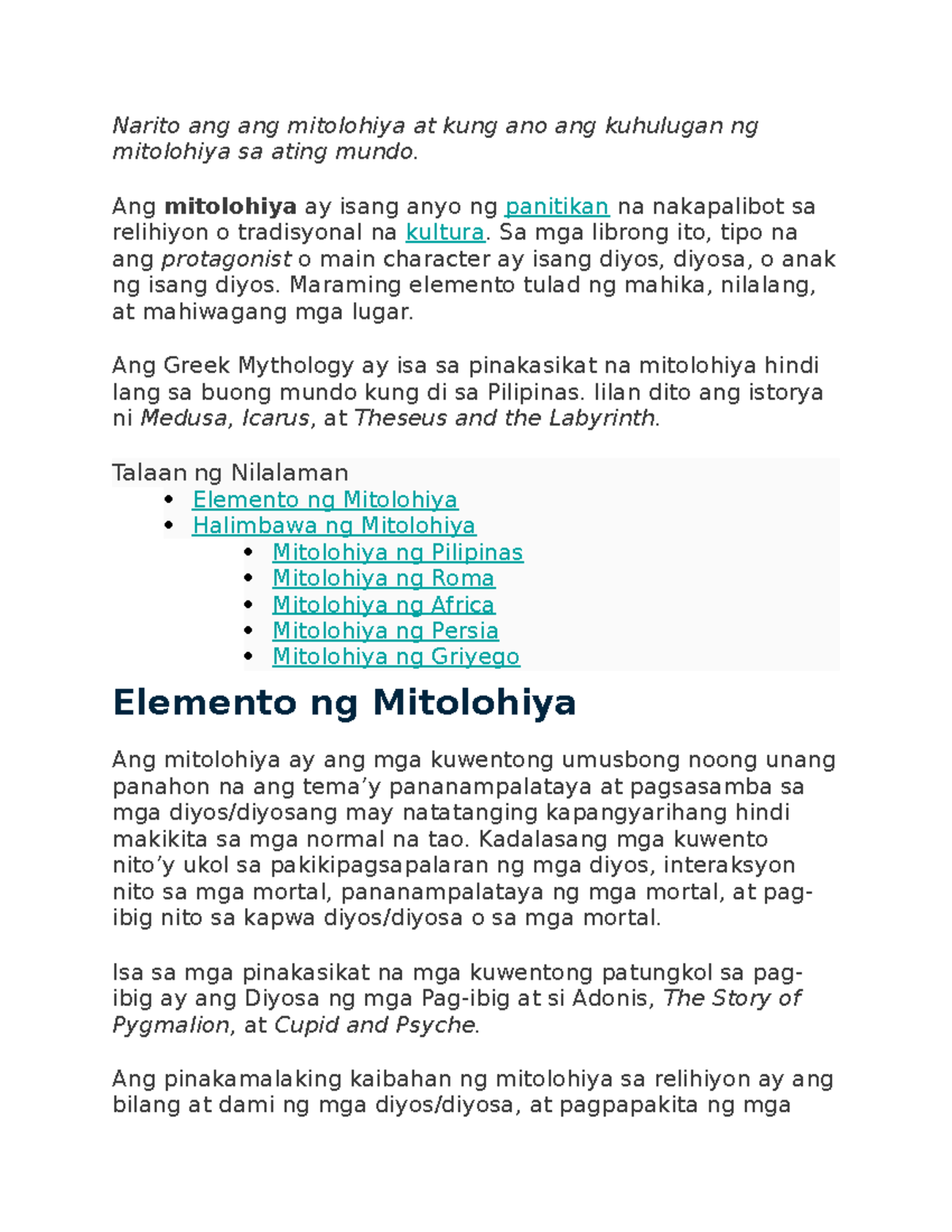 Ano ang Mitolohiya - mythology - Narito ang ang mitolohiya at kung ano ang kuhulugan ng ...