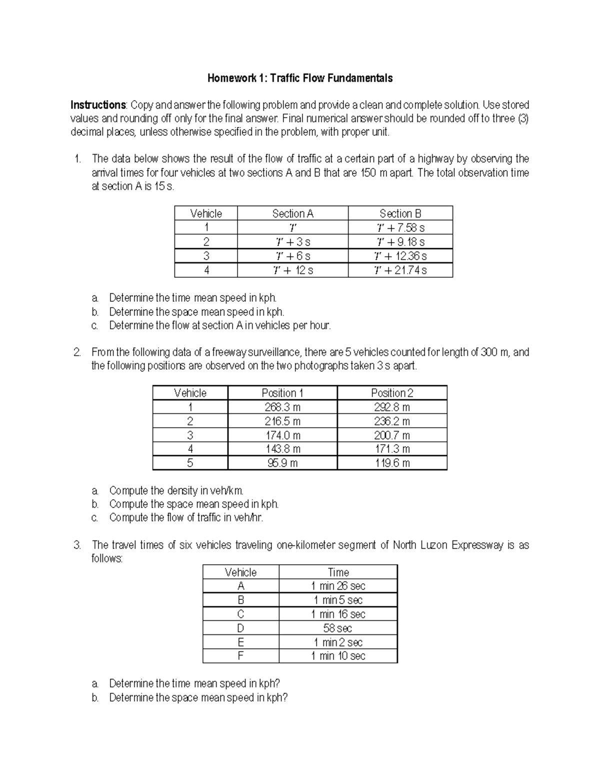 CE17-Homework 1 2 - Earthquake - Homework 1 : Traffic Flow Fundamentals ...