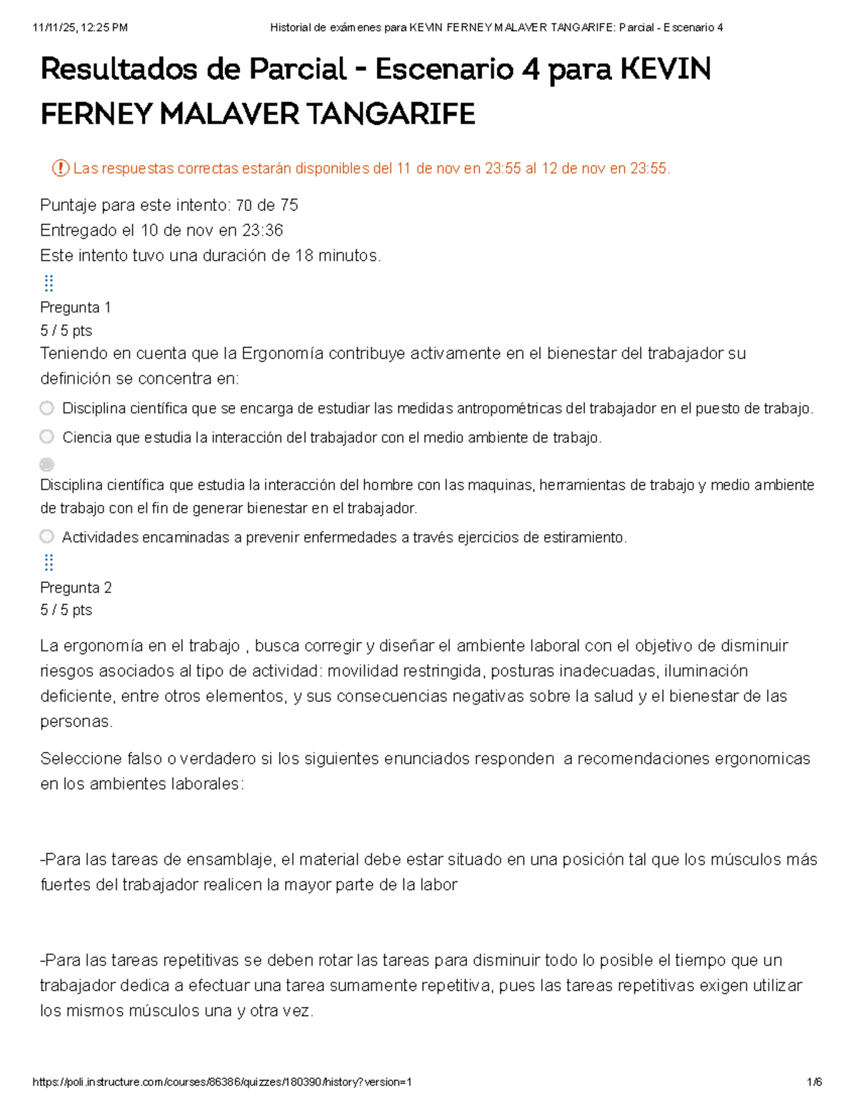 Historial de Exámenes para KEVIN FERNEY MALAVER TANGARIFE: Parcial ...