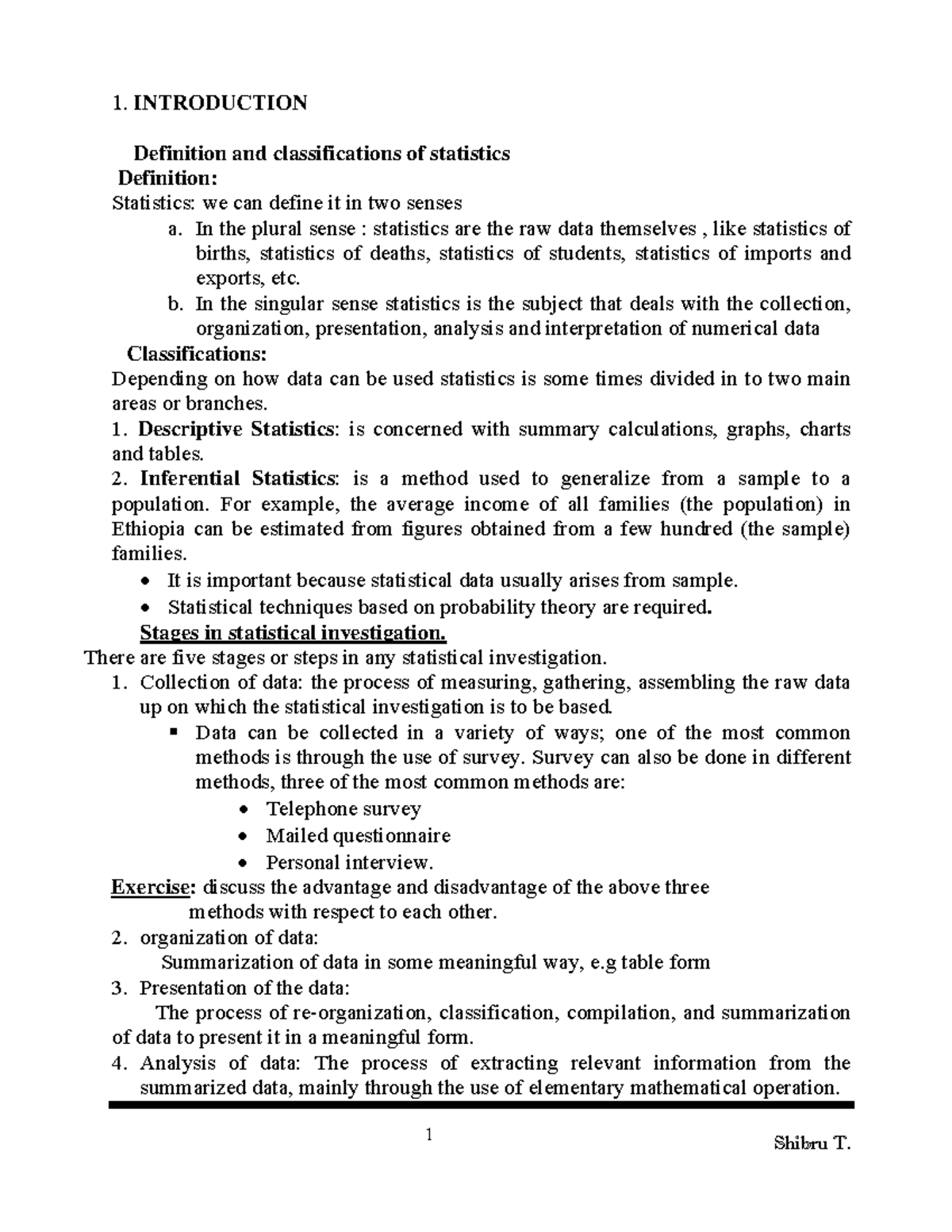 Chapter 1 And 2 Lecture Notes On Basic Statistics For Business