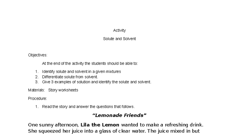 Activity 1: Understanding Solute and Solvent Concepts - Studocu