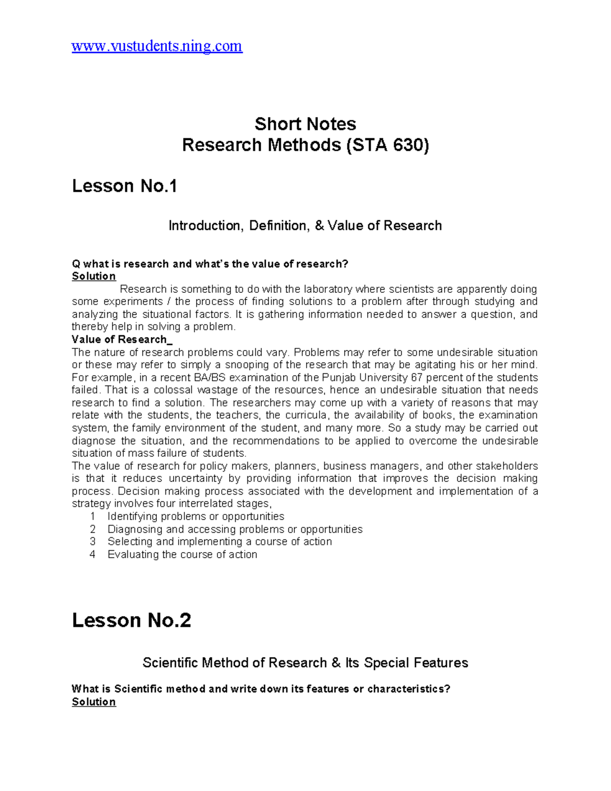 Research Methods Notes for STA630: Key Concepts and Insights - Studocu