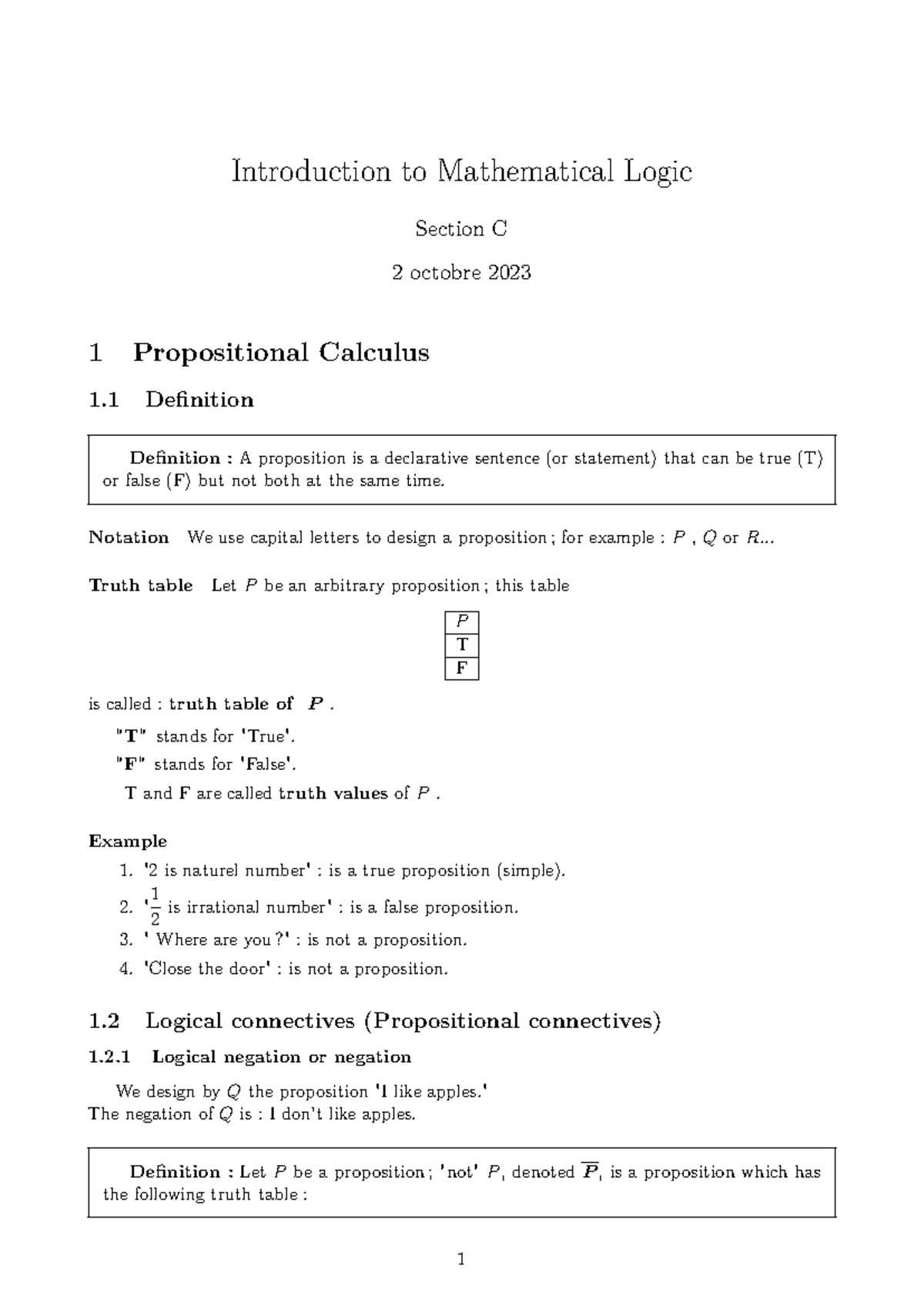 Mathematical Logic Introduction: Propositional Calculus Overview (C ...