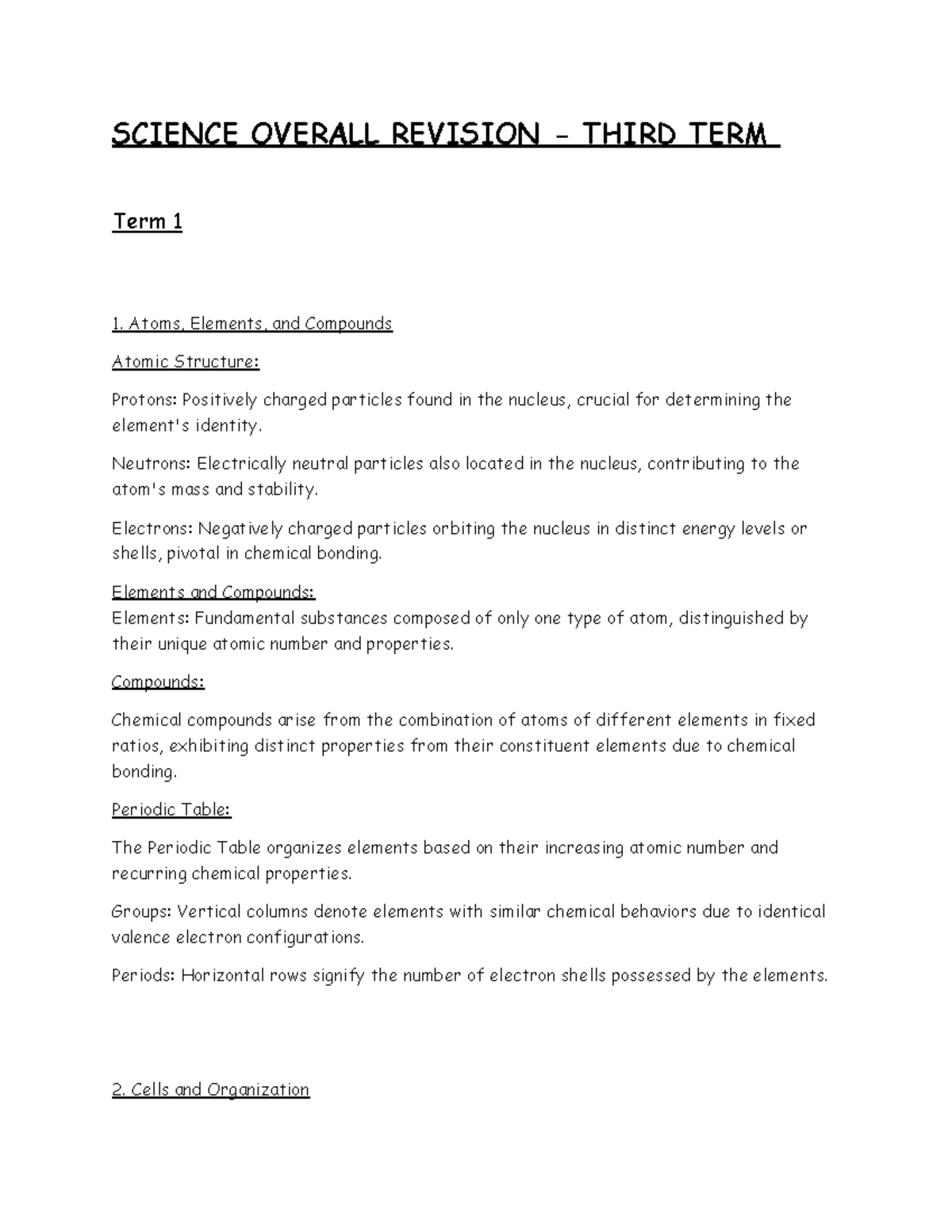 Cambridge Checkpoint Science Overall Revision Notes: Term 1-3 - Studocu