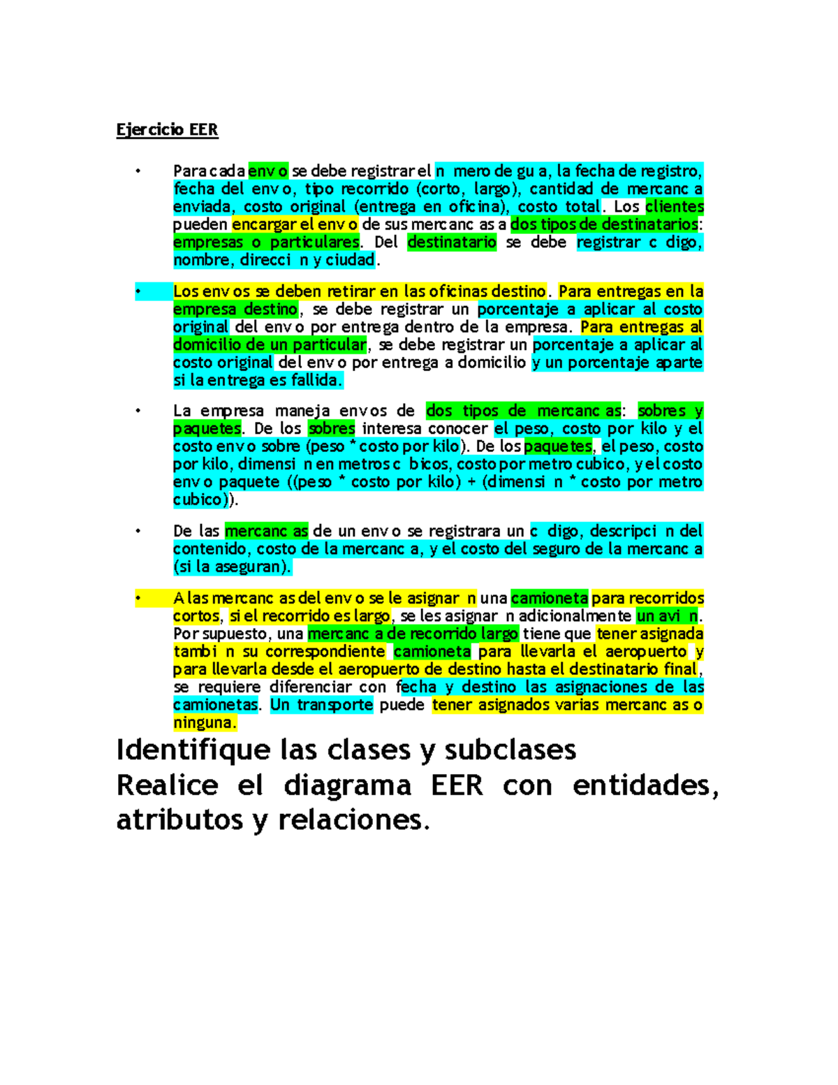 Ejercicio EER: Diagrama de Entidades y Relaciones para Envíos - Studocu