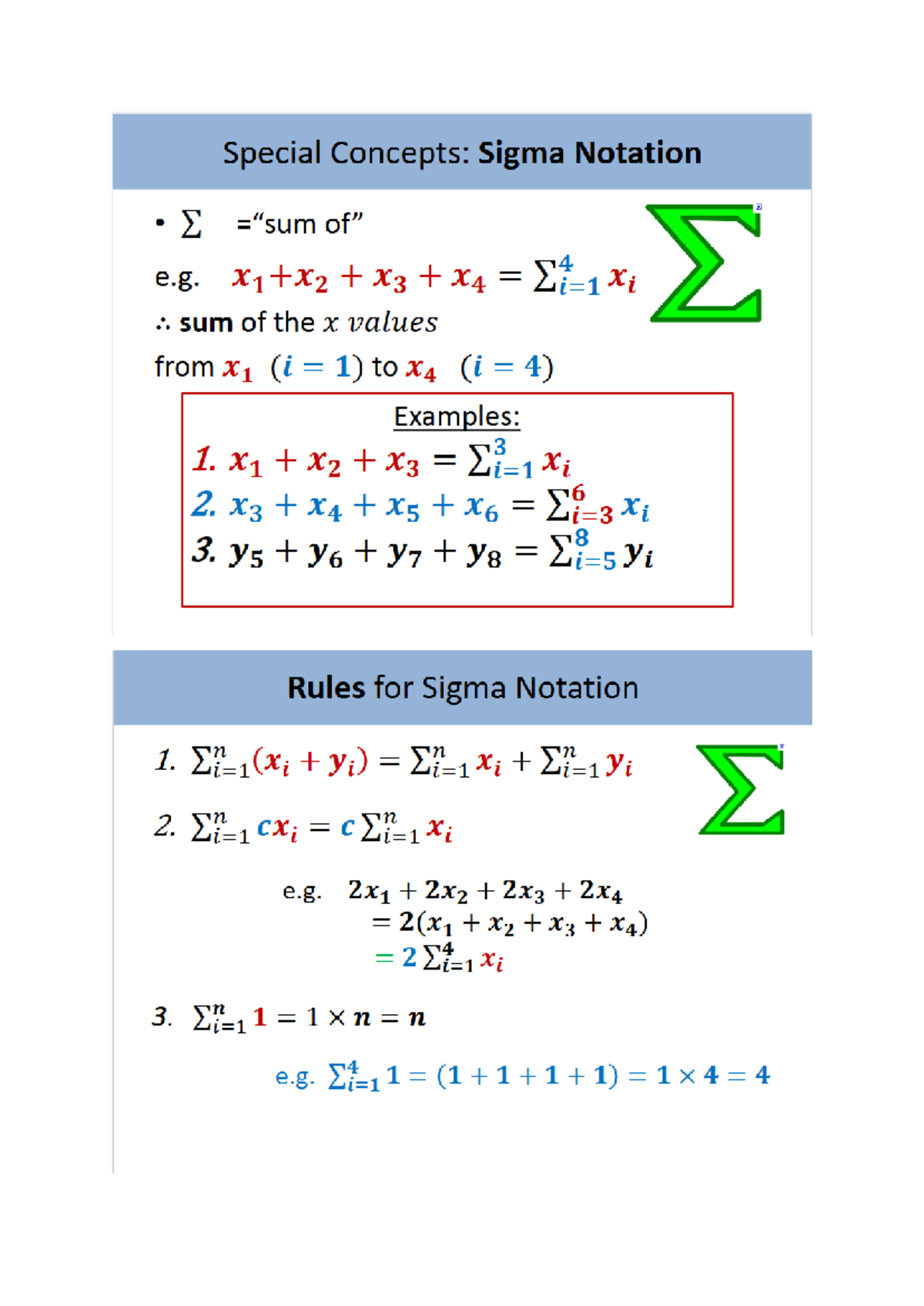 Sigma Notation Concepts and Examples for Math 101 - Studocu