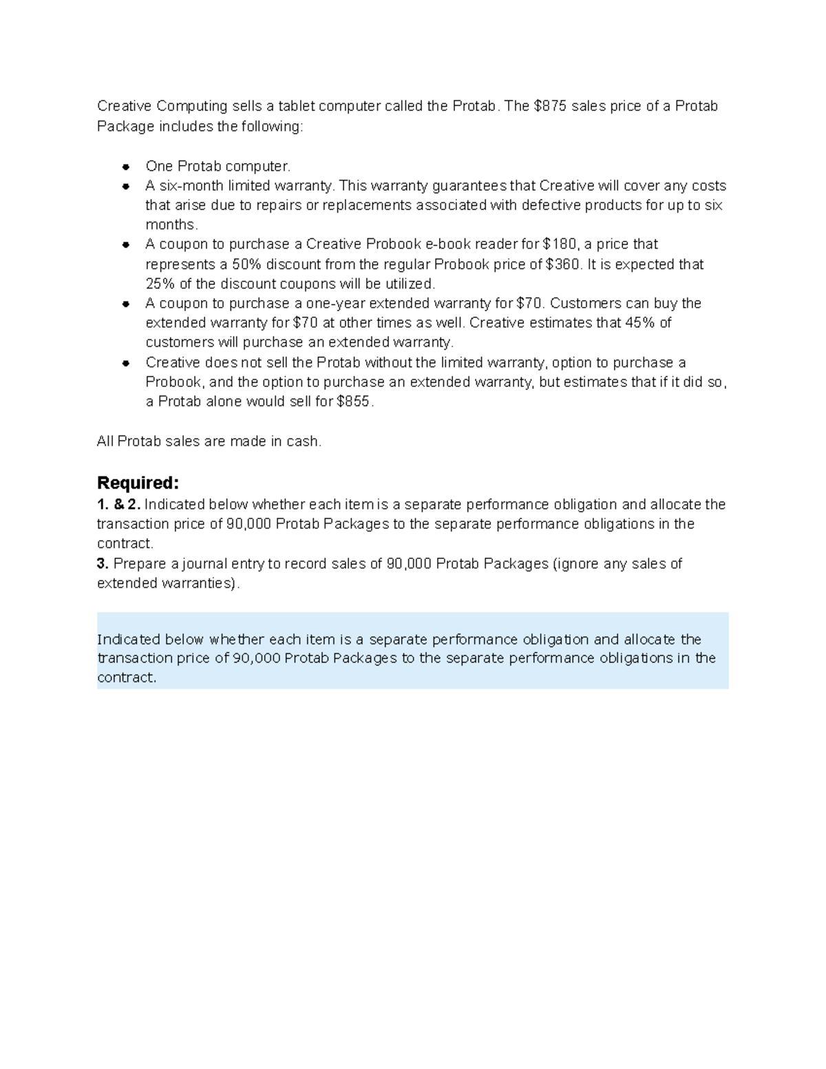 Analysis of Performance Obligations in Protab Package Sales (Course ...