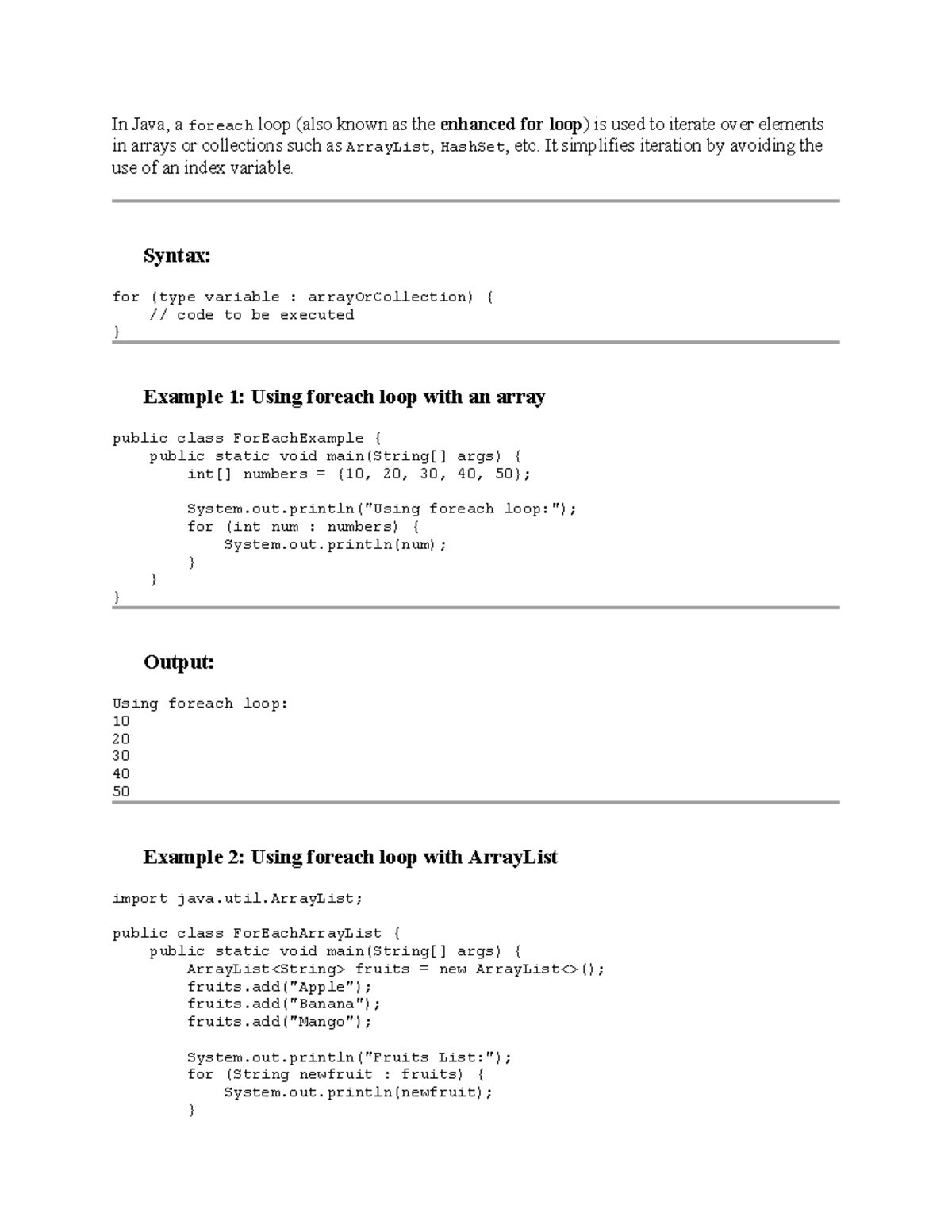 Java 101: Foreach Loop & ArrayList Overview and Examples - Studocu