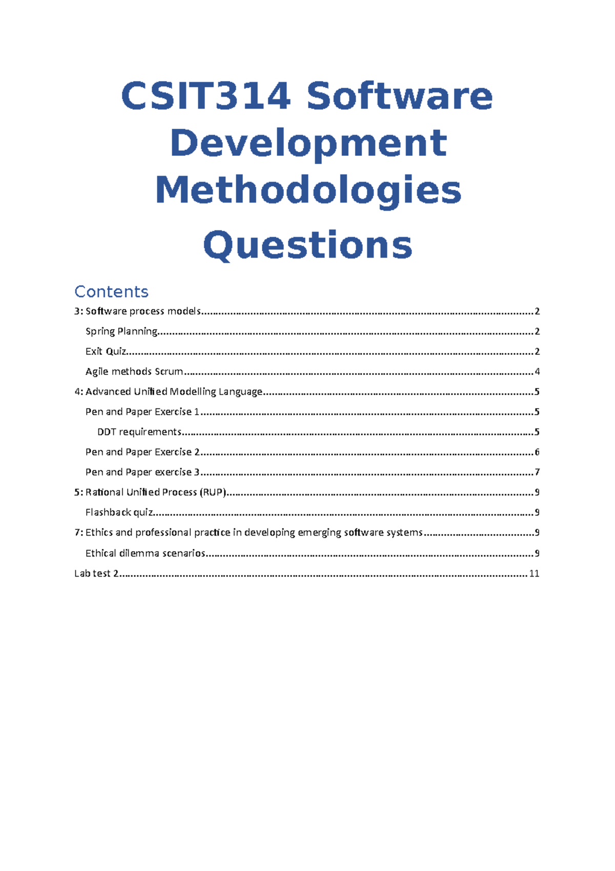 Questions - CSIT314 Software Development Methodologies Questions ...