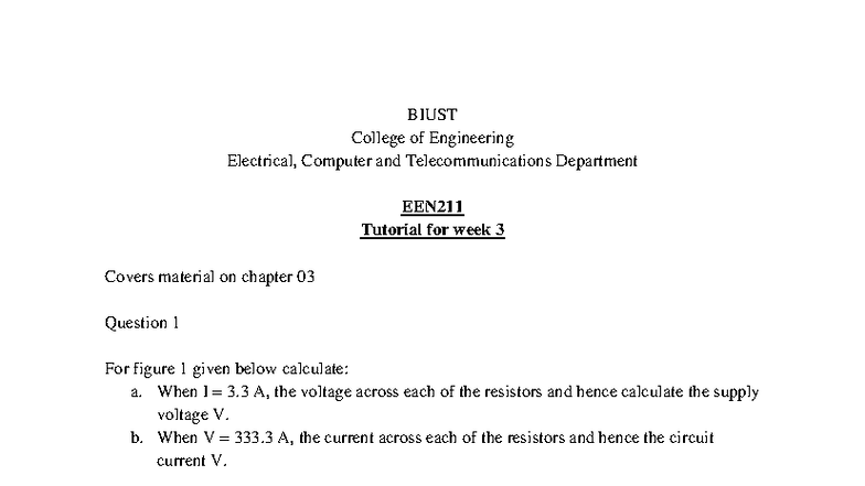 EEN211 Tutorial Week 3: Chapter 03 Solutions and Calculations - Studocu