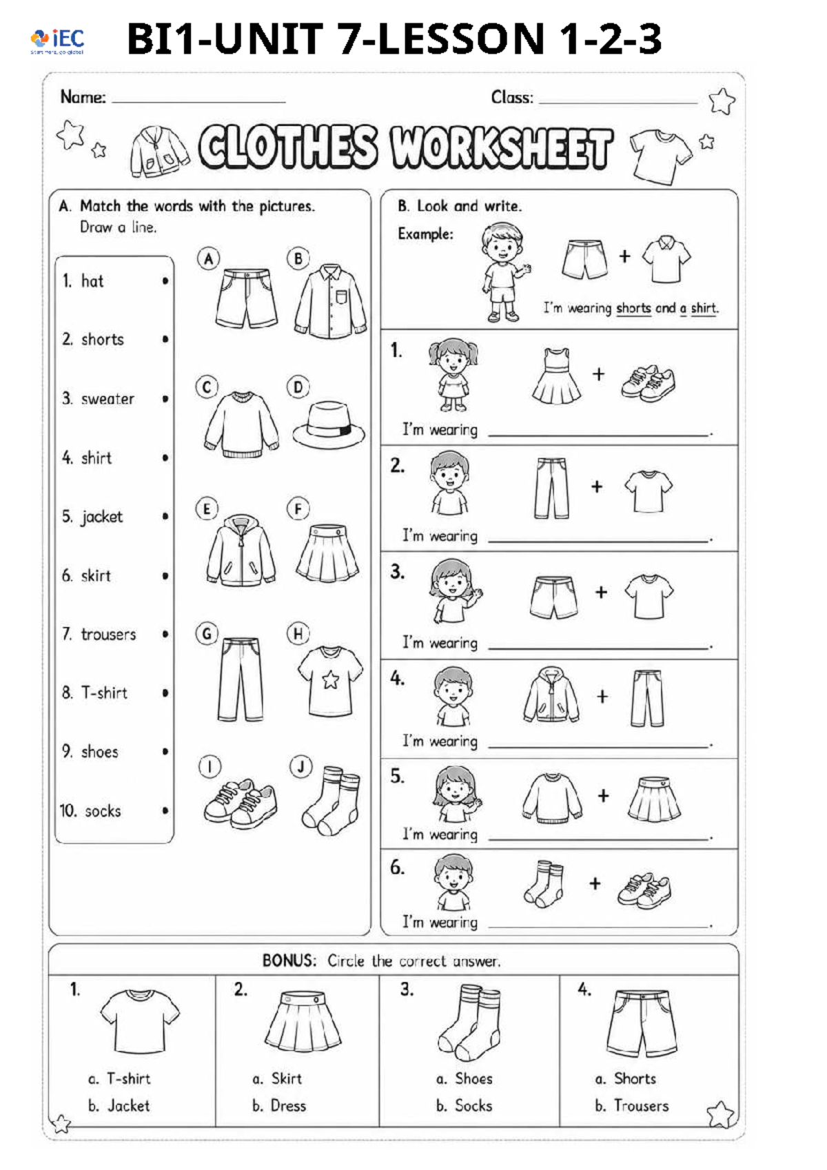 BI1-UNIT 7- Clothes Worksheet & Activities - Studocu