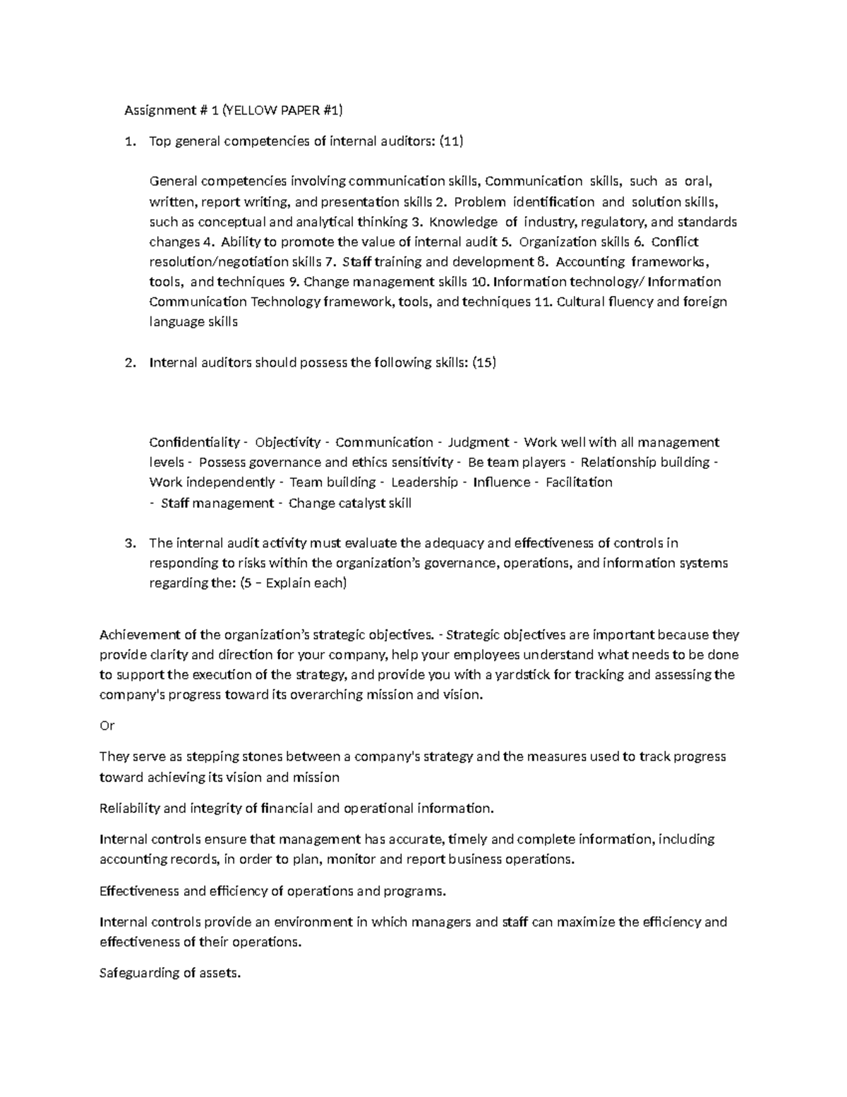 Assignment 1: Key Competencies in Operational Auditing - Preliminary ...