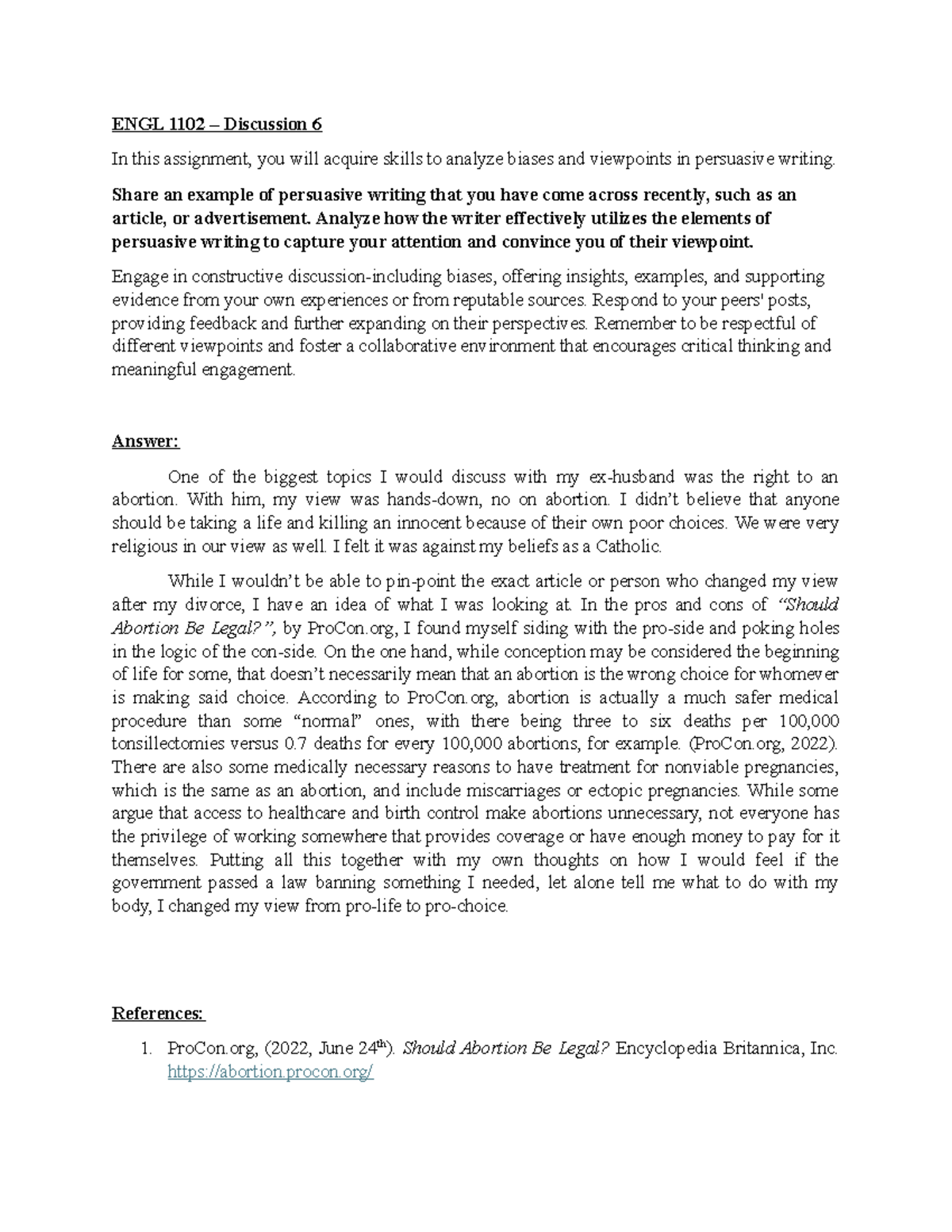 ENGL 1102 - Analyzing Persuasive Writing and Personal Perspectives ...