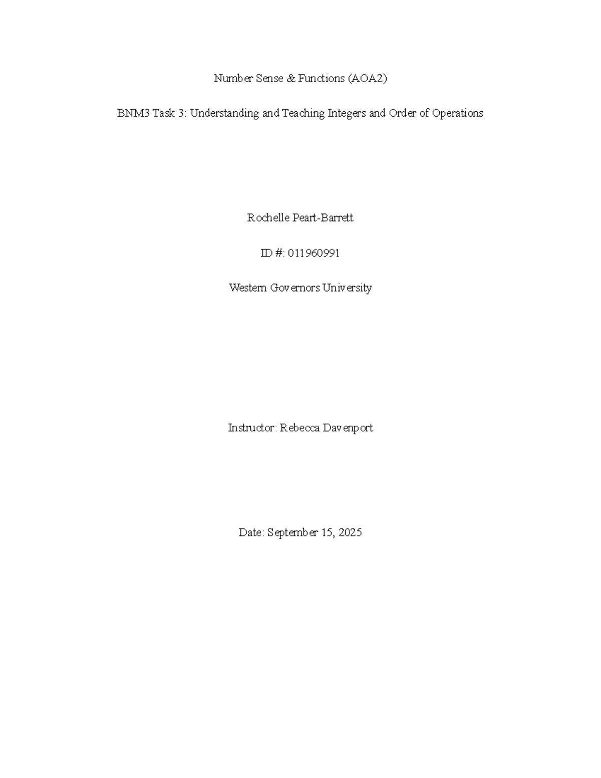 Task 3: Understanding Integers & Order of Operations (AOA2) - Studocu