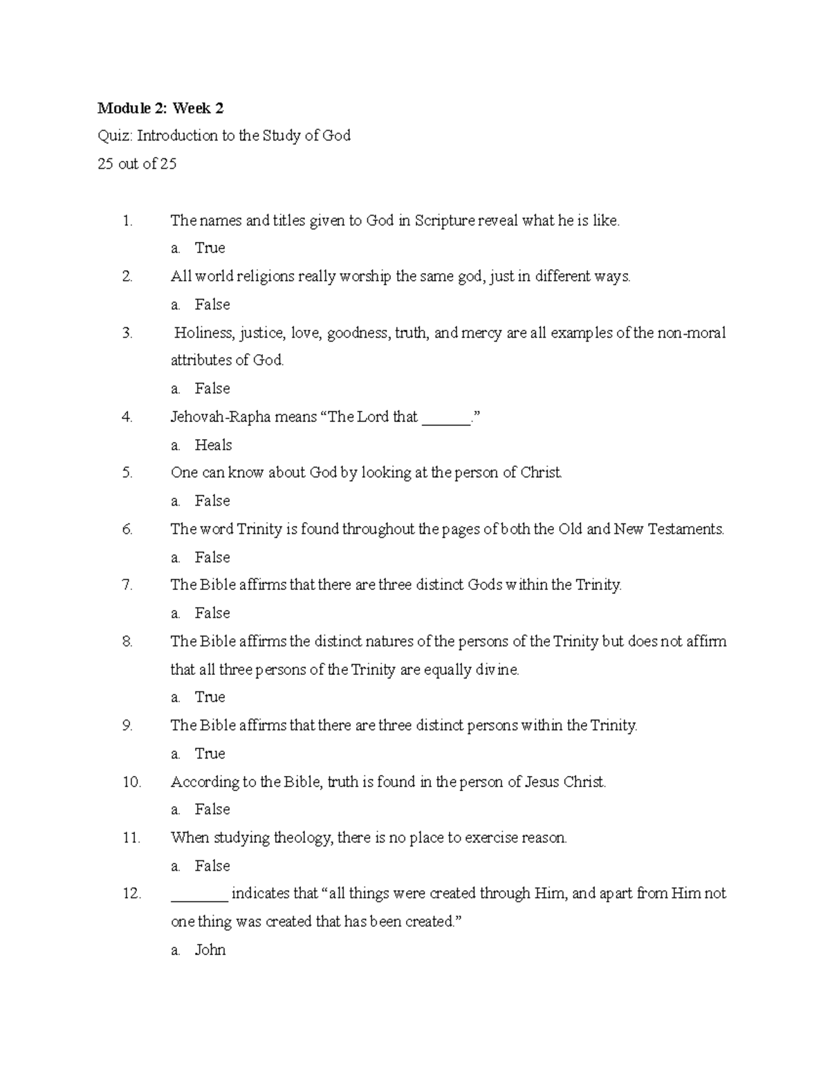 Quiz: Intro to God's Nature - Module 2 Overview - Studocu