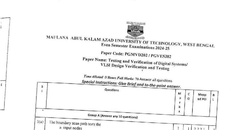 Testing and Verification of Digital VLSI Design - PGMVD202, PGVES202 ...
