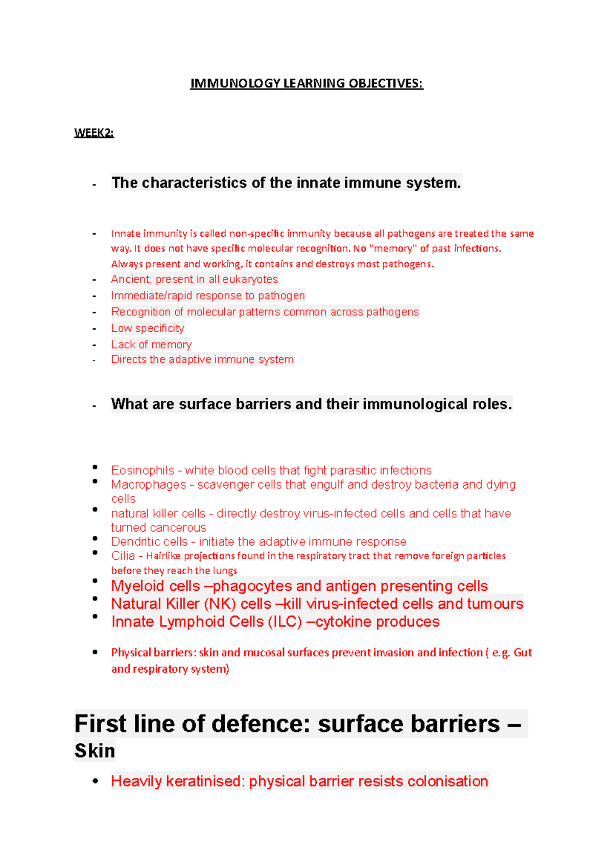 Immunology Learning Objectives for spring 2021 - 91401 - Studocu