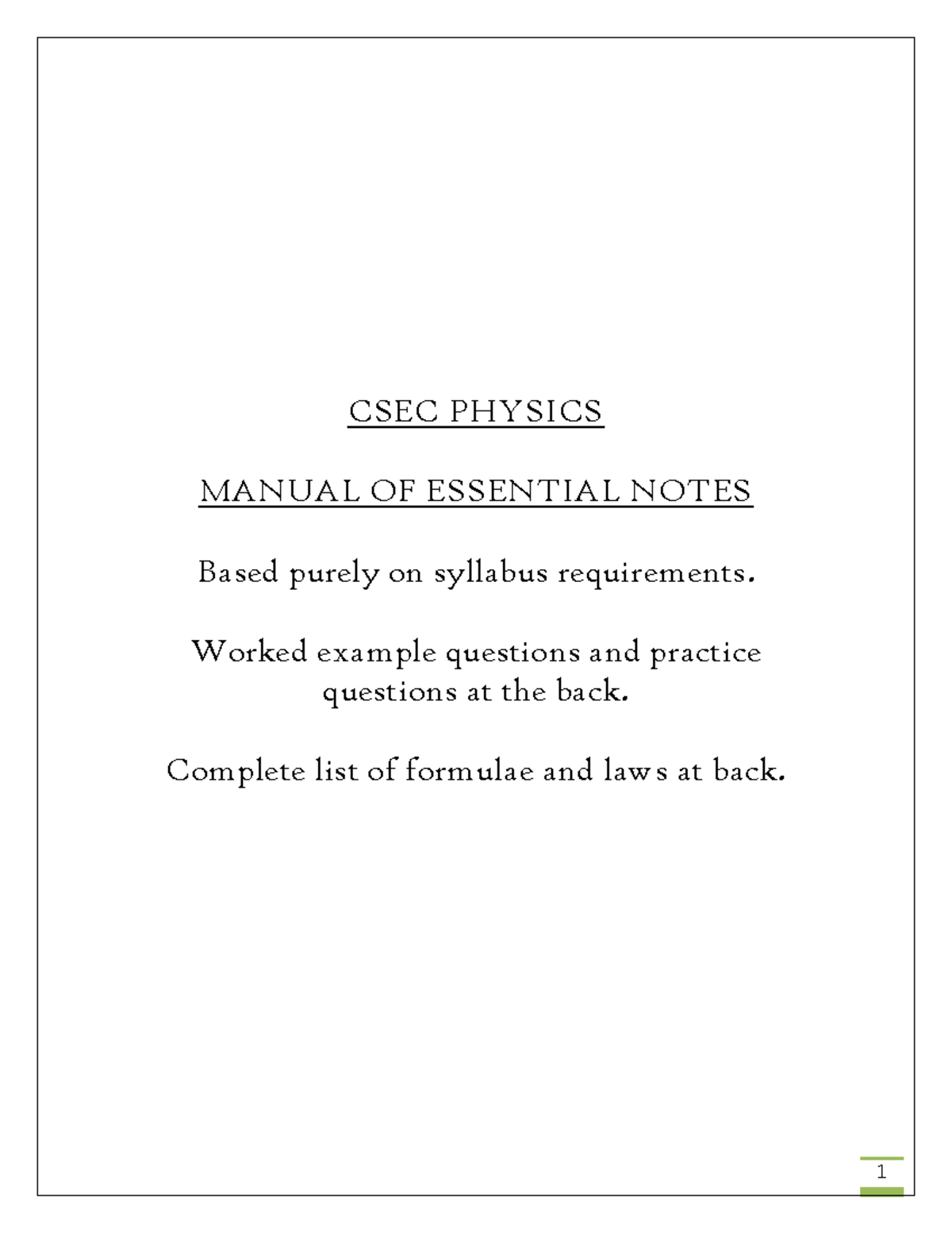 CSEC PHYSICS 2023: ESSENTIAL NOTES & SYLLABUS REVIEW - Studocu