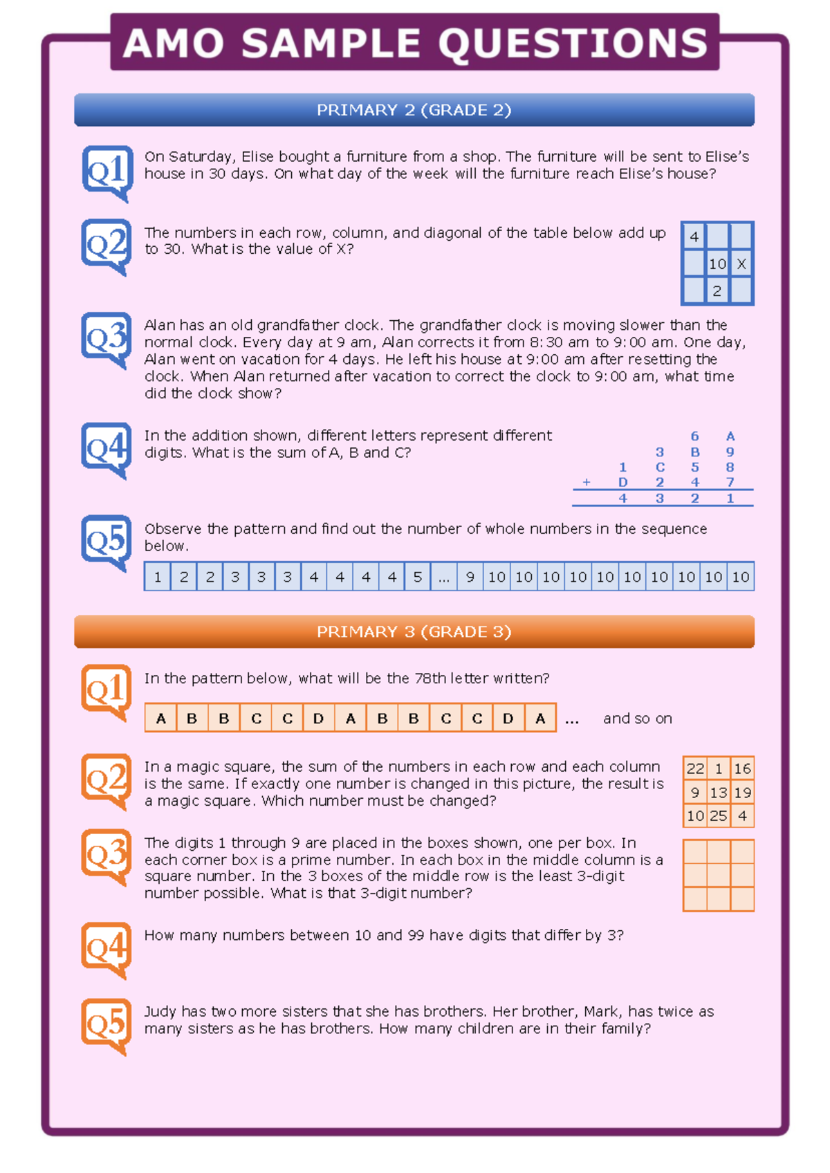 AMO TEST Sample Questions for Grades 2 to 9 - Studocu