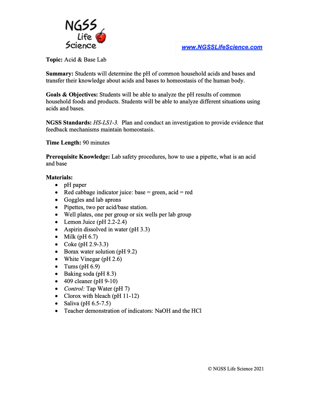 Acid Base Lab Investigation - General Biology NGSS Life Science - Studocu
