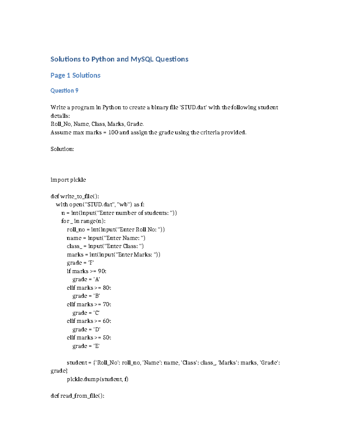 Python My SQL Solutions - Solutions to Python and MySQL Questions Page ...