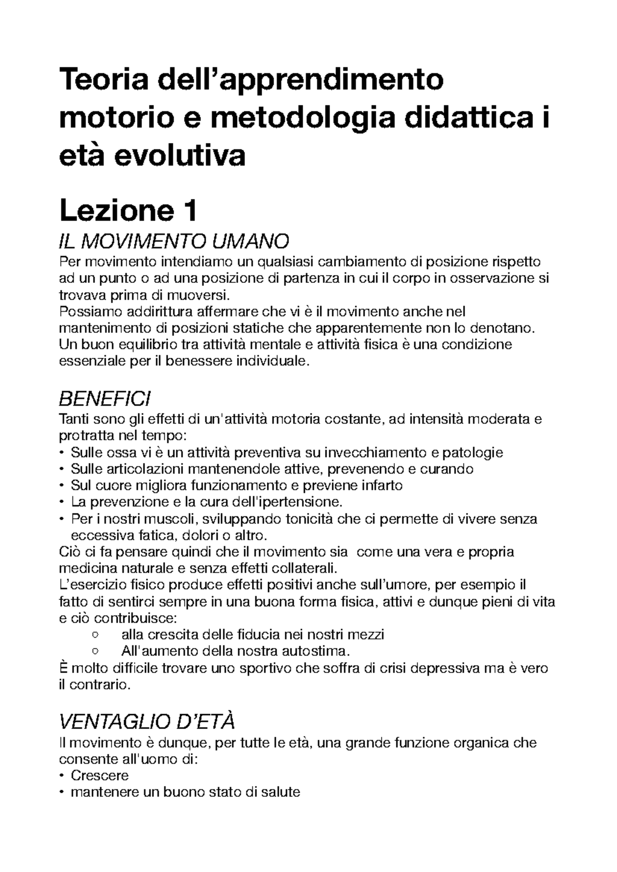 Teoria Motorio e Metodologia Didattica - Lezione 1: Il Movimento Umano ...